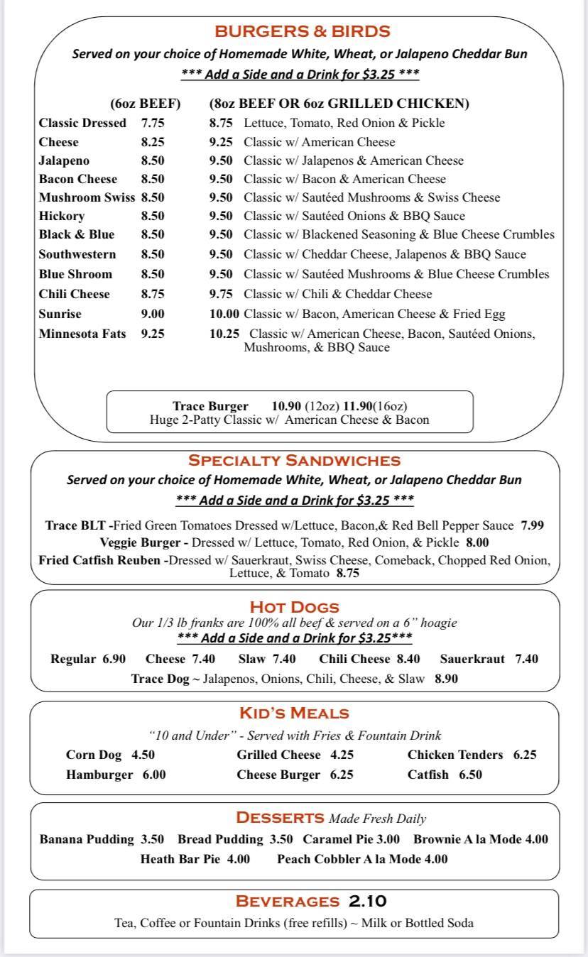 Menu at The Trace Grill restaurant, Ridgeland, 574 US-51 suite f