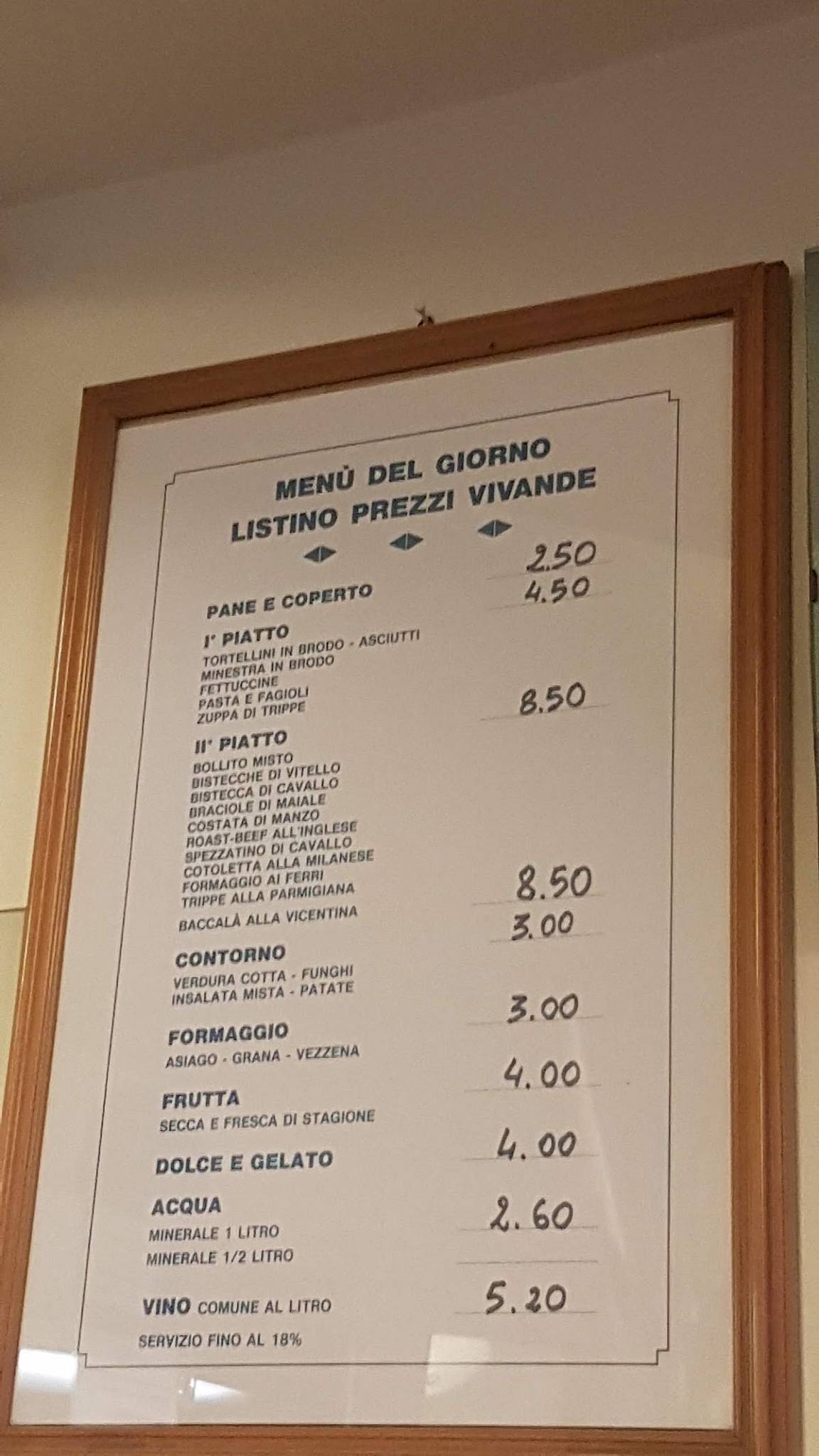 Menu da Trattoria Basso Isonzo ristorante, Padova