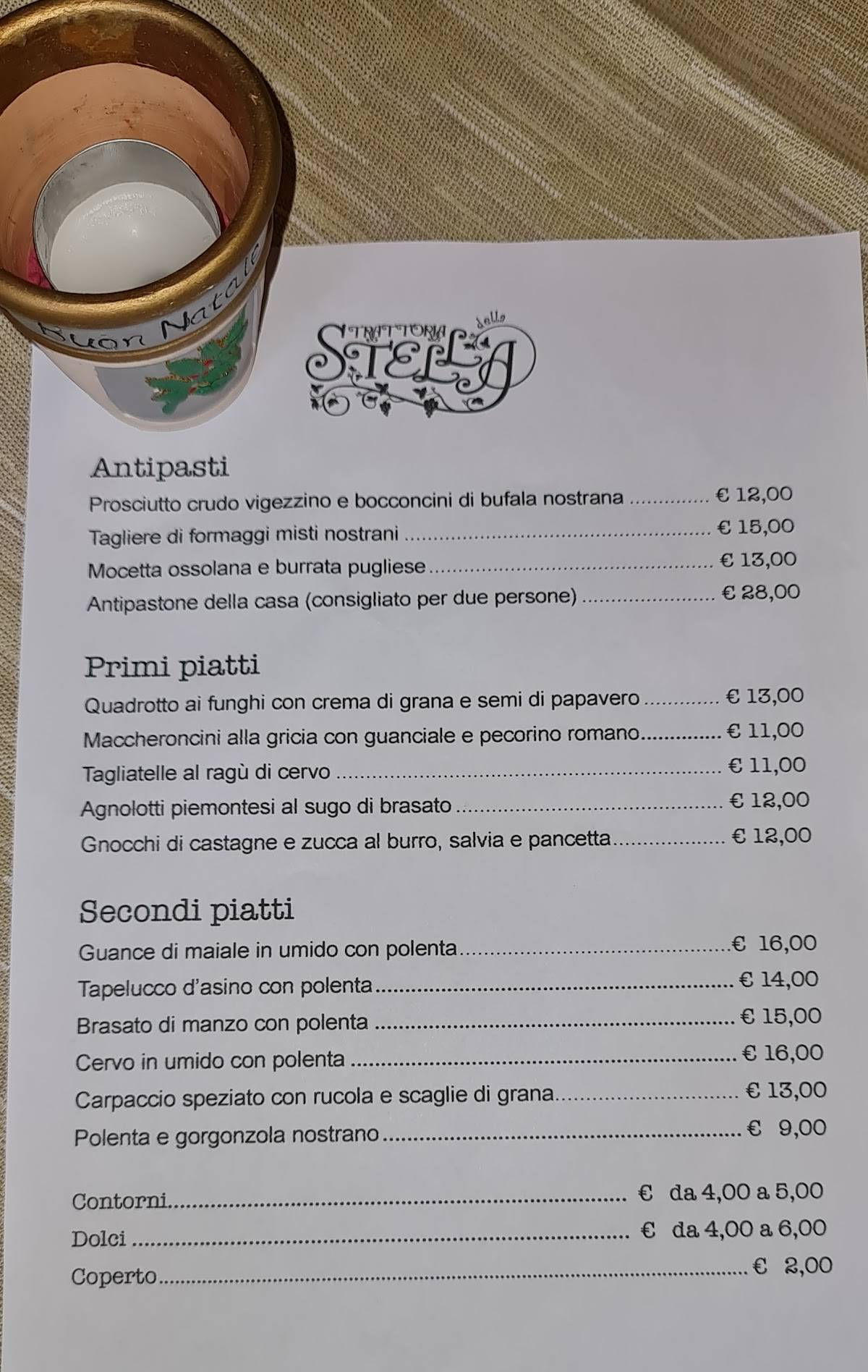 Menu da Trattoria della Stella Verbania ristorante, Intra