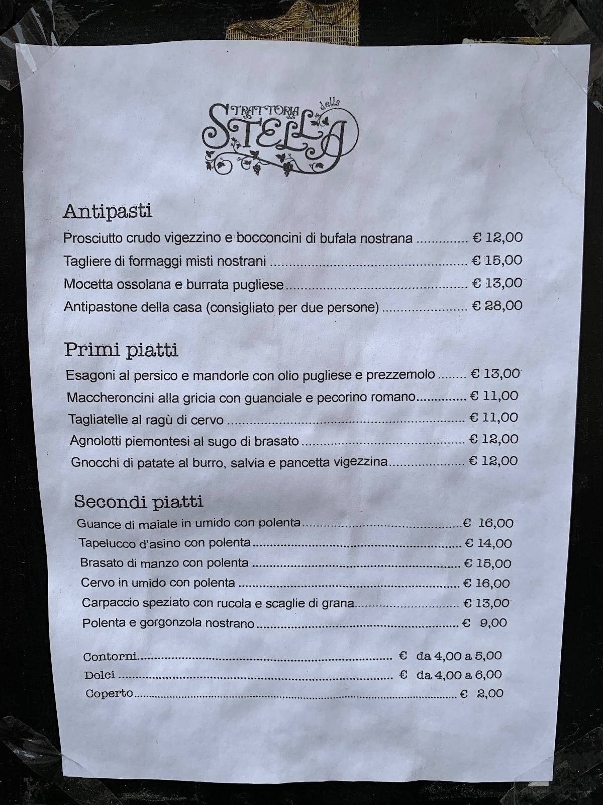 Menu da Trattoria della Stella Verbania ristorante, Intra