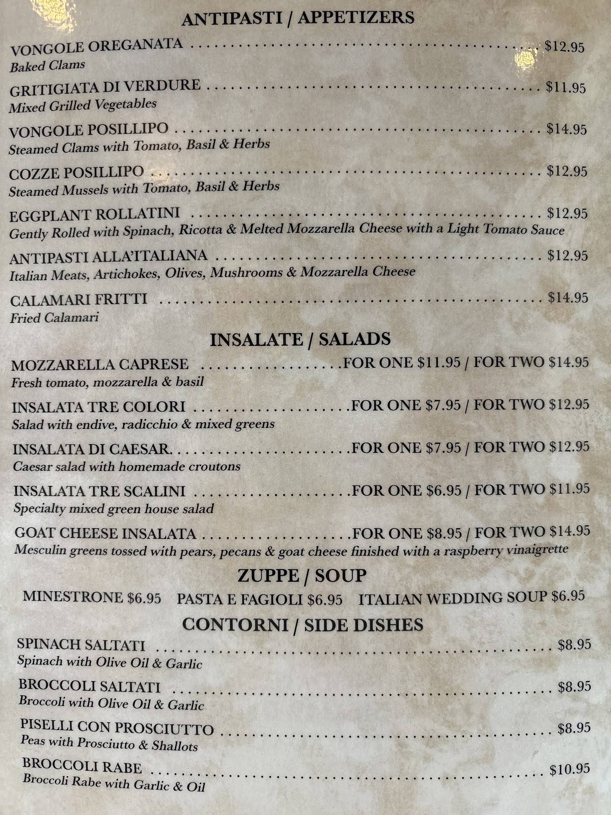 Menu at Tre Scalini restaurant, Farmingdale
