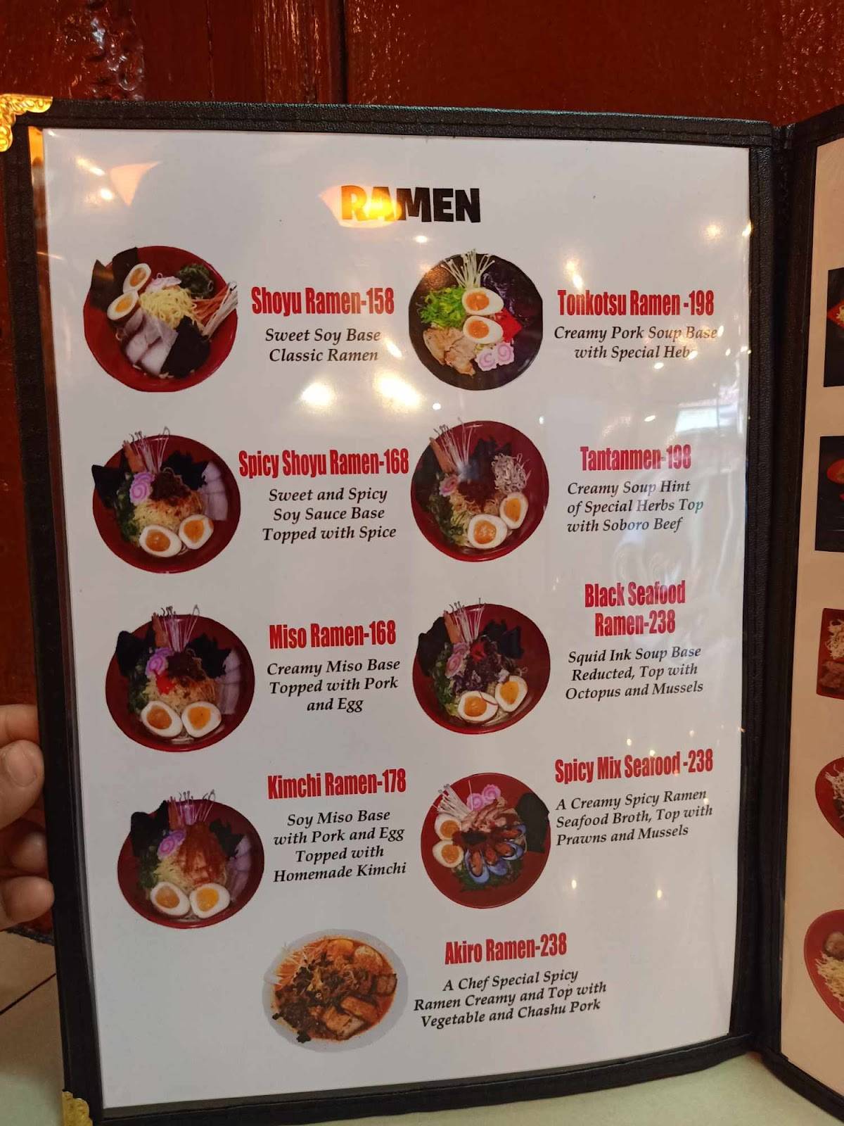 Menu at Treb's RAMEN restaurant, Pasay