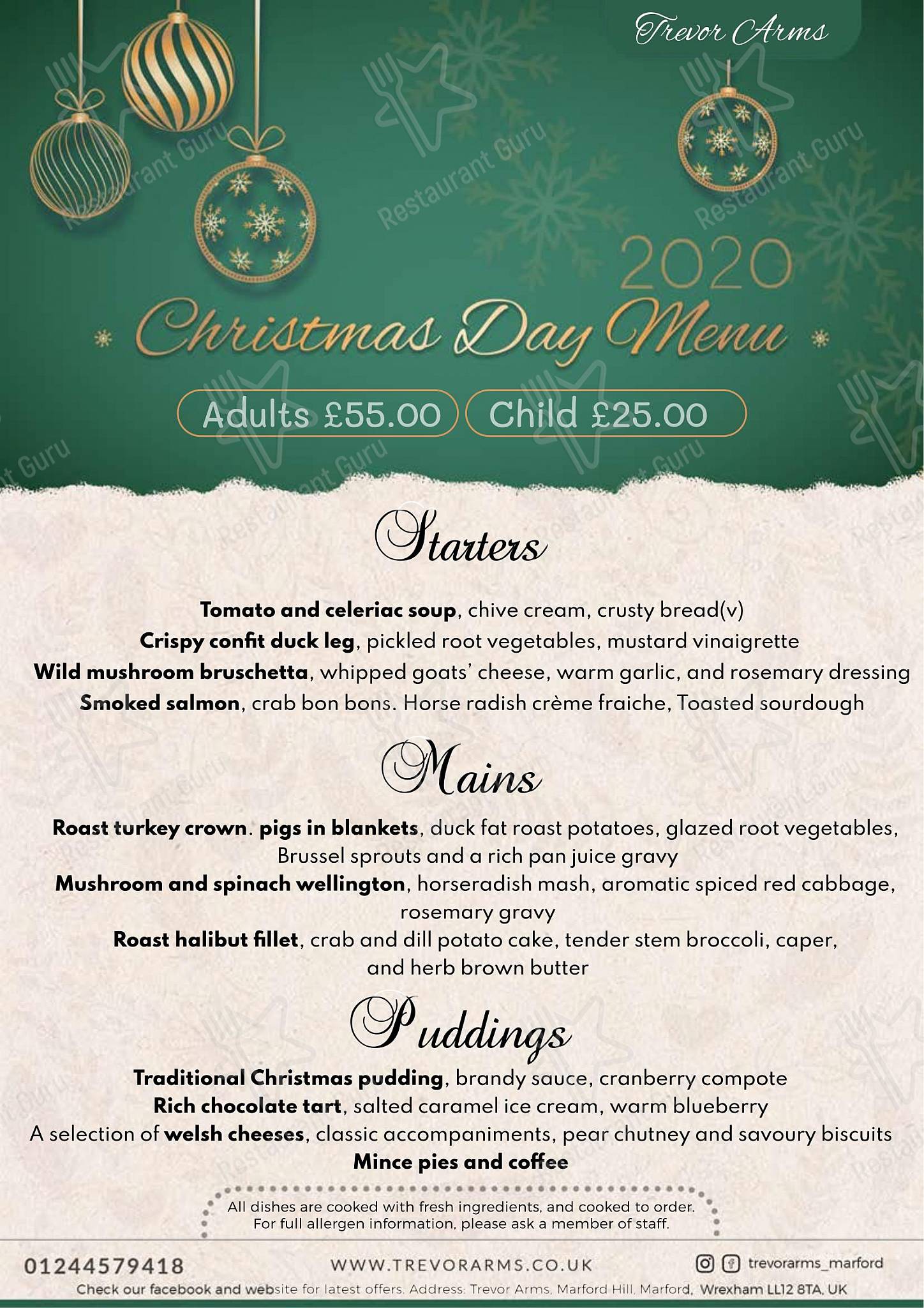 Menu at Trevor Arms Marford pub & bar, Marford