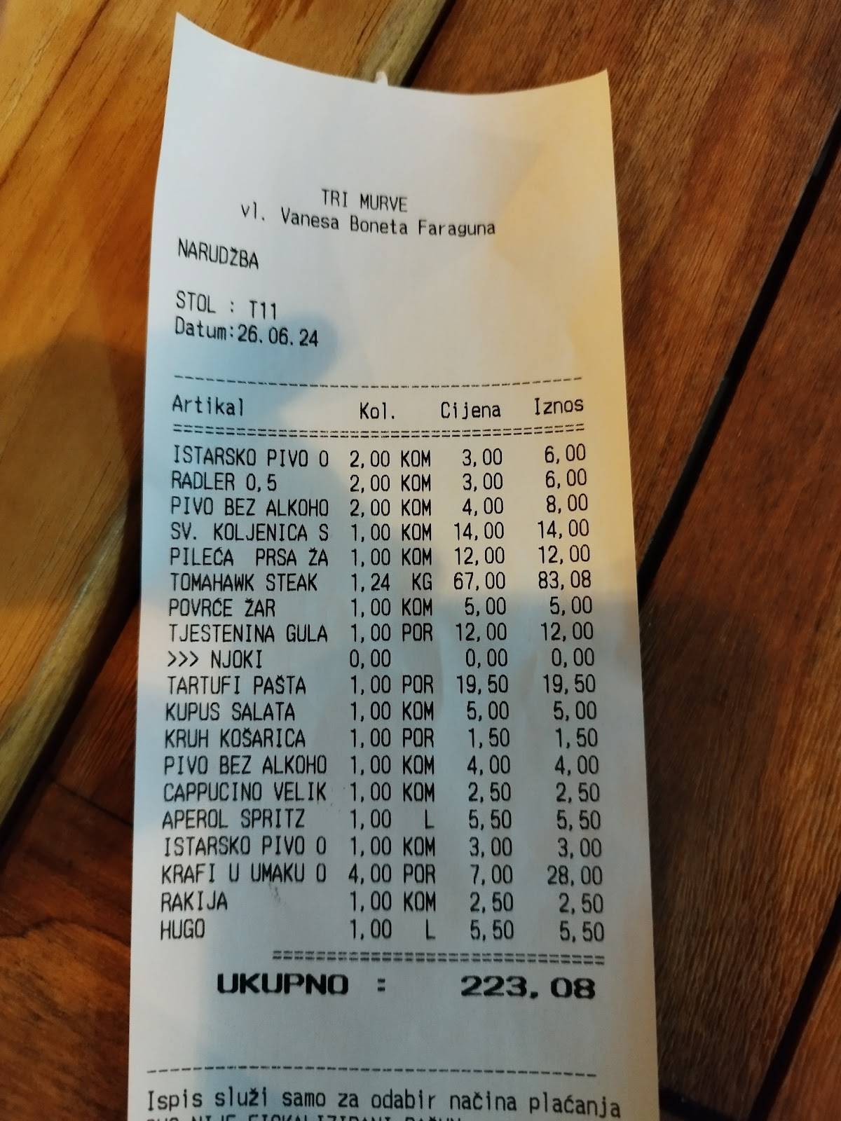 Menu at Tri Murve, Restaurant and Accommodation, Plomin