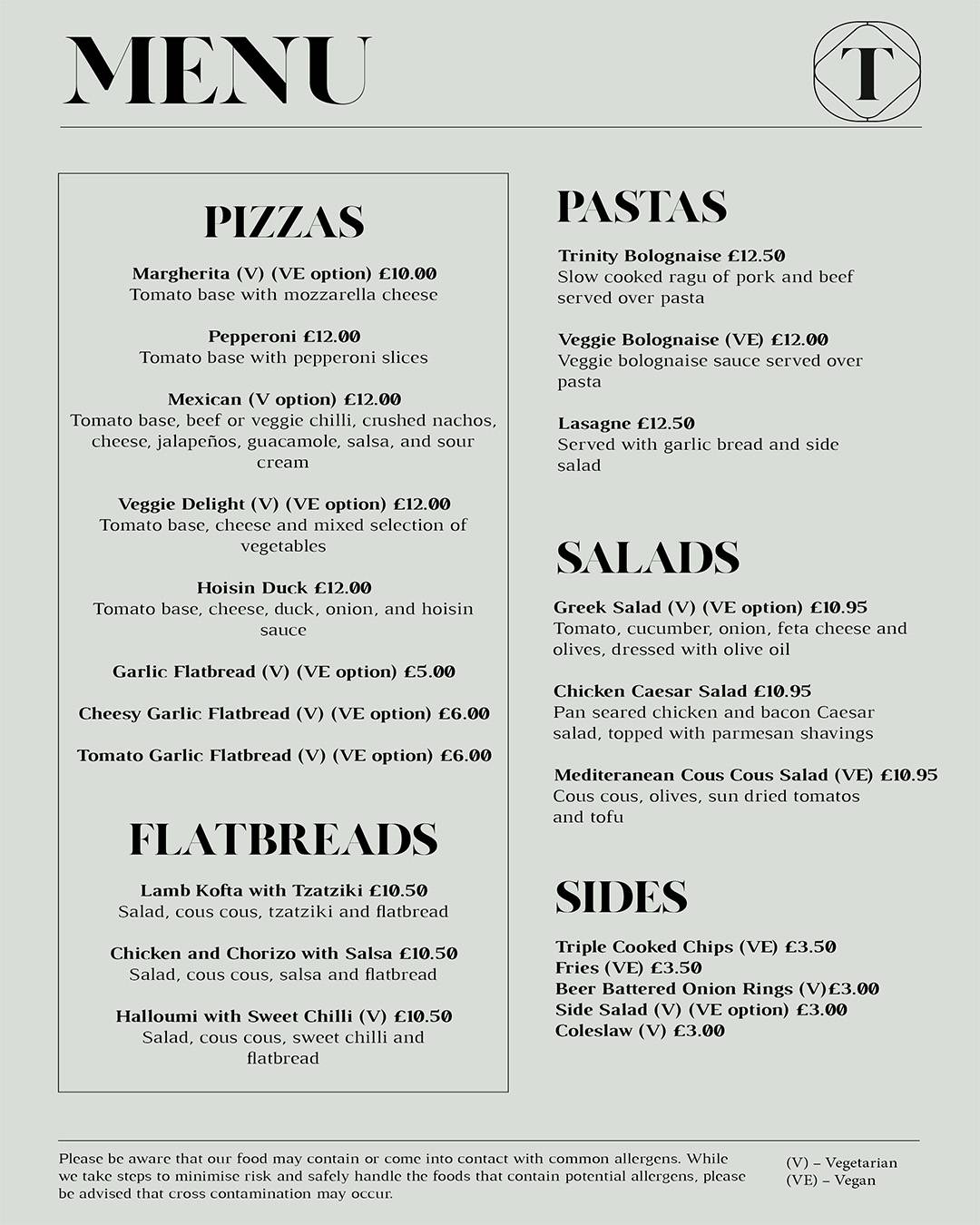 Menu at Trinity Bar and Kitchen, Brough