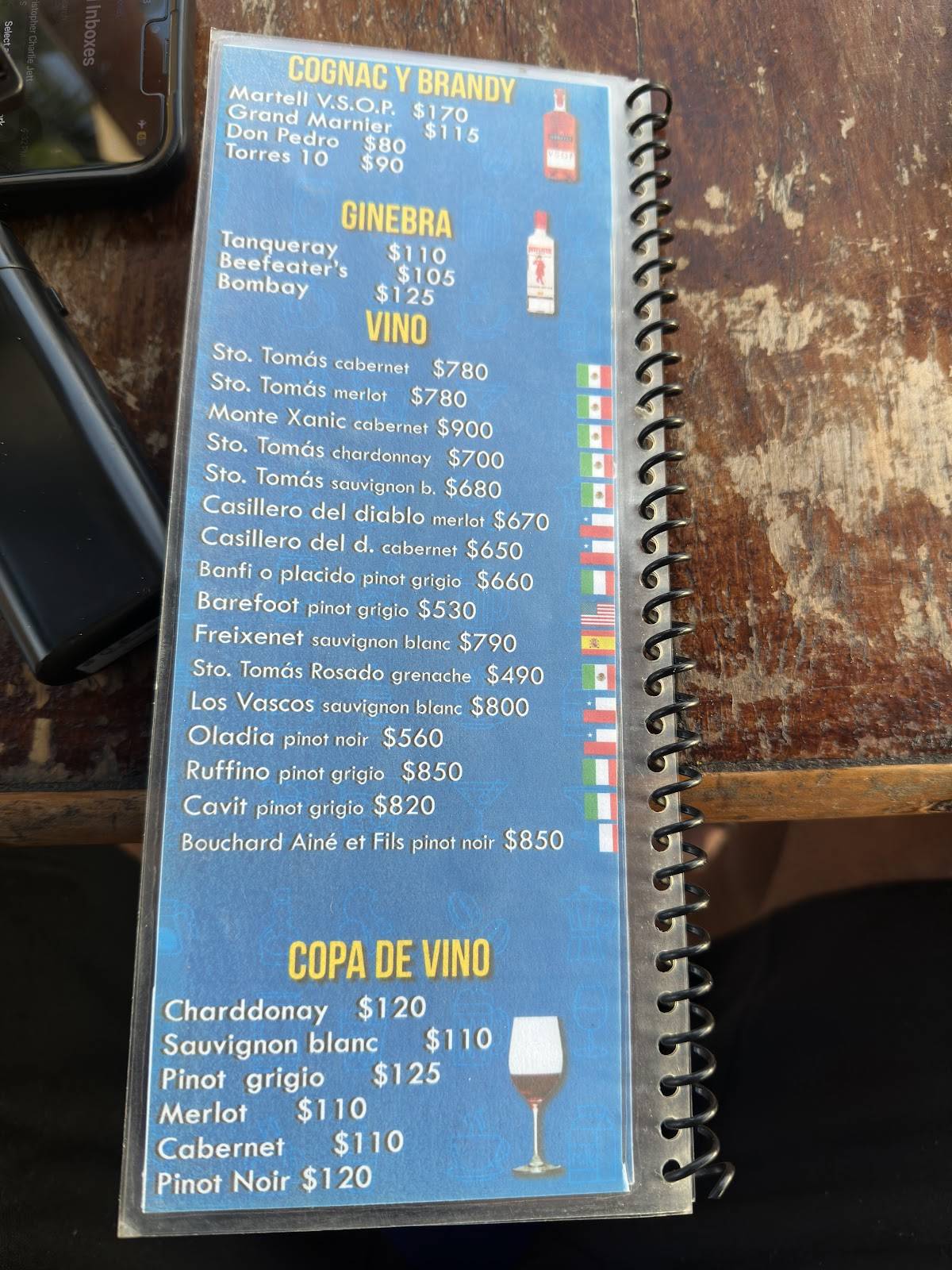 Menu at Tritón restaurant, Zihuatanejo