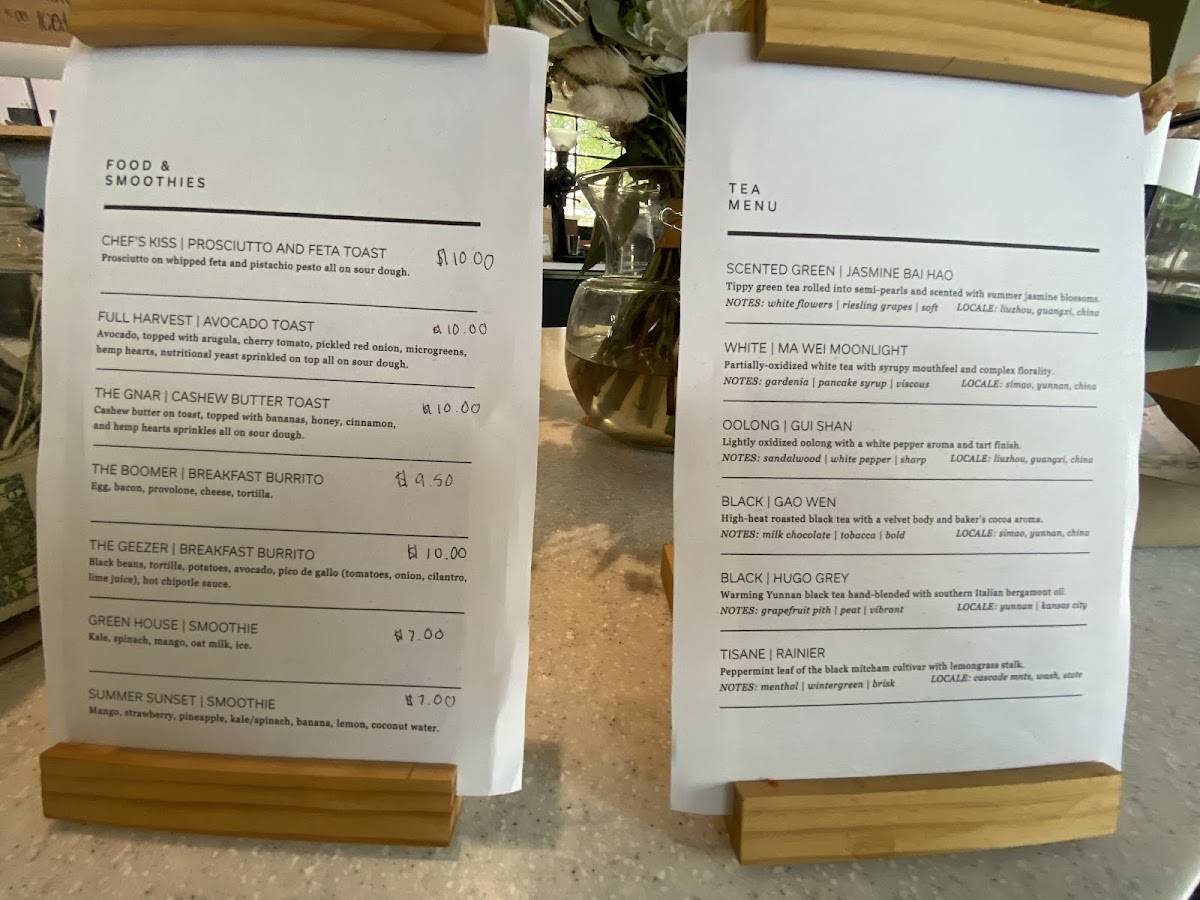 Carta de Kindred Coffee, Iowa City