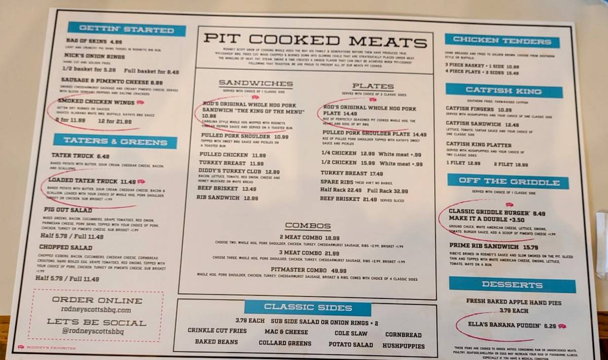 Menu at Rodney Scott's BBQ, Trussville