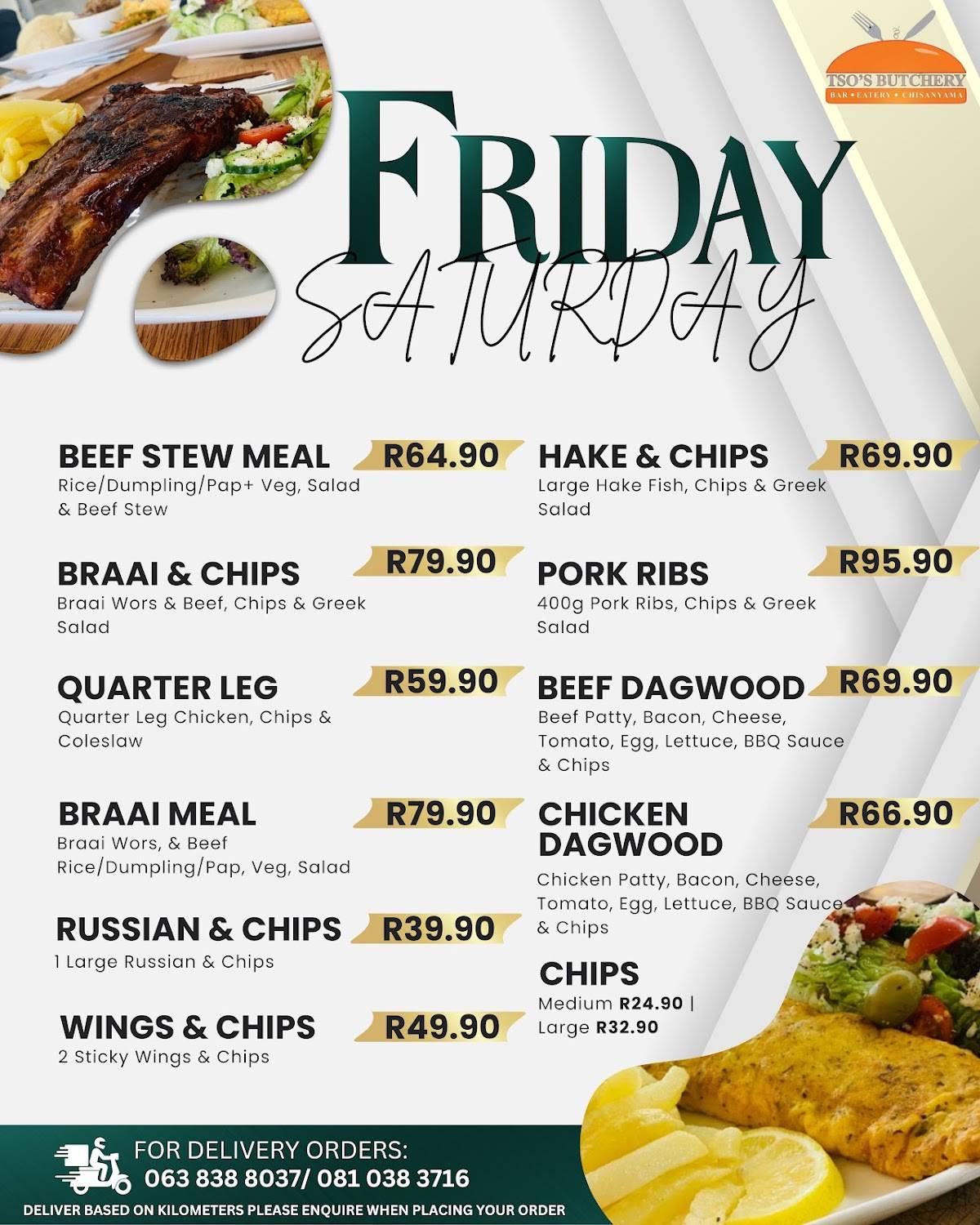 Menu at Tso's Butchery restaurant, Krugersdorp