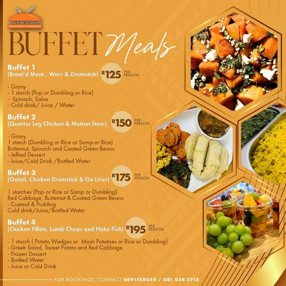 Menu at Tso's Butchery restaurant, Krugersdorp