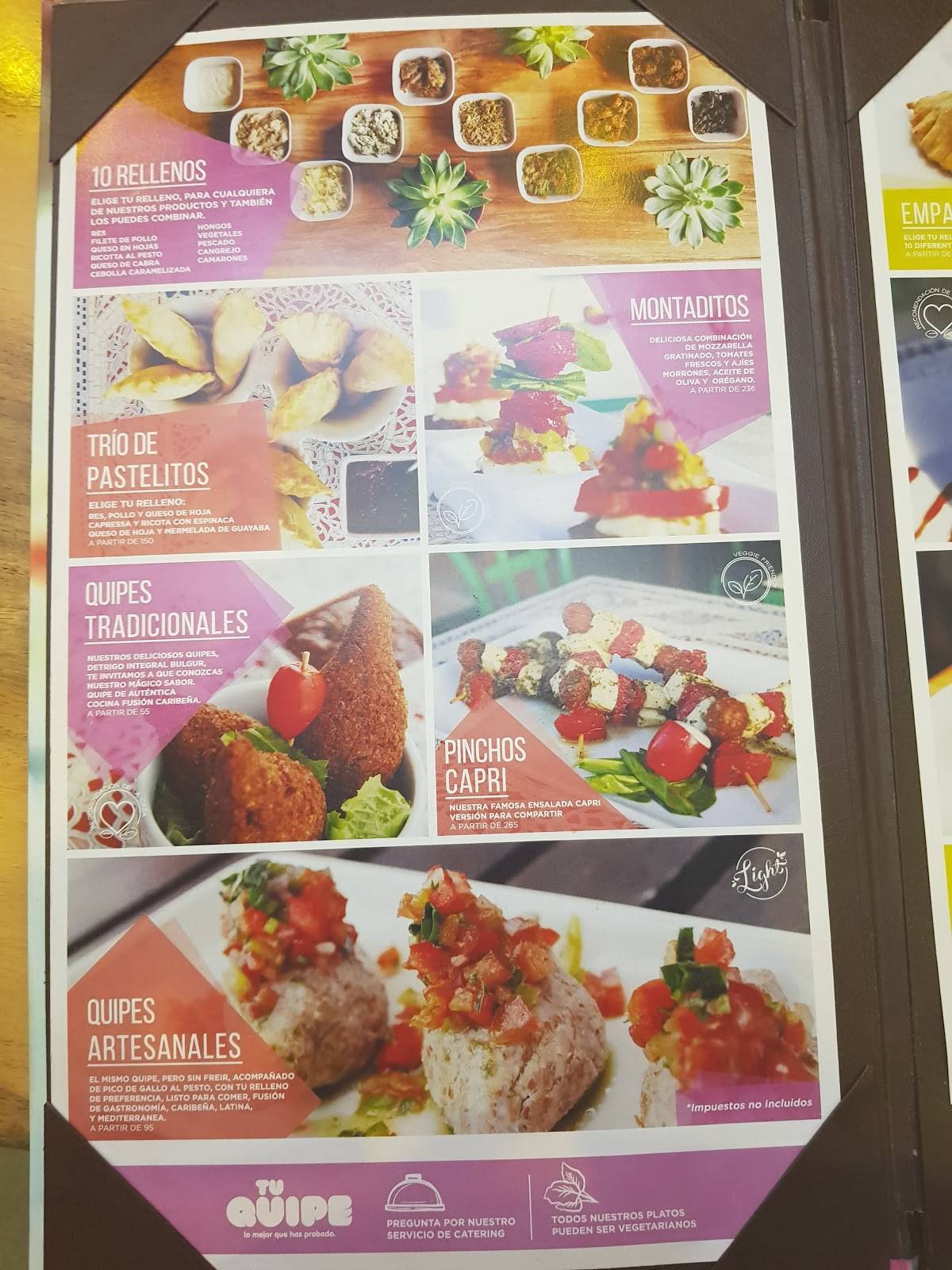 Carta del restaurante Tu Quipe, Santo Domingo, Plaza Andalucía 2