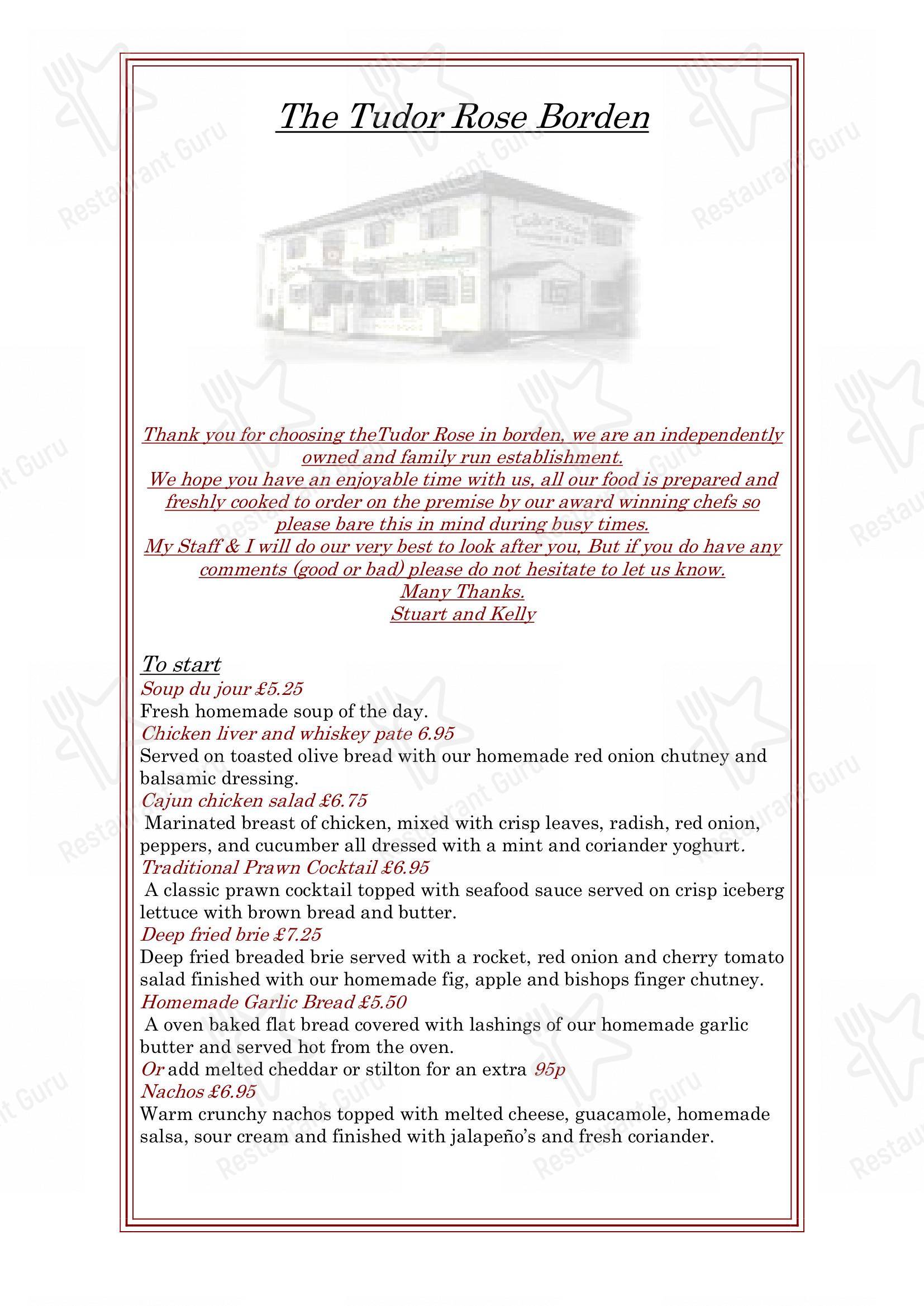 Menu at Tudor Rose pub & bar, Sittingbourne