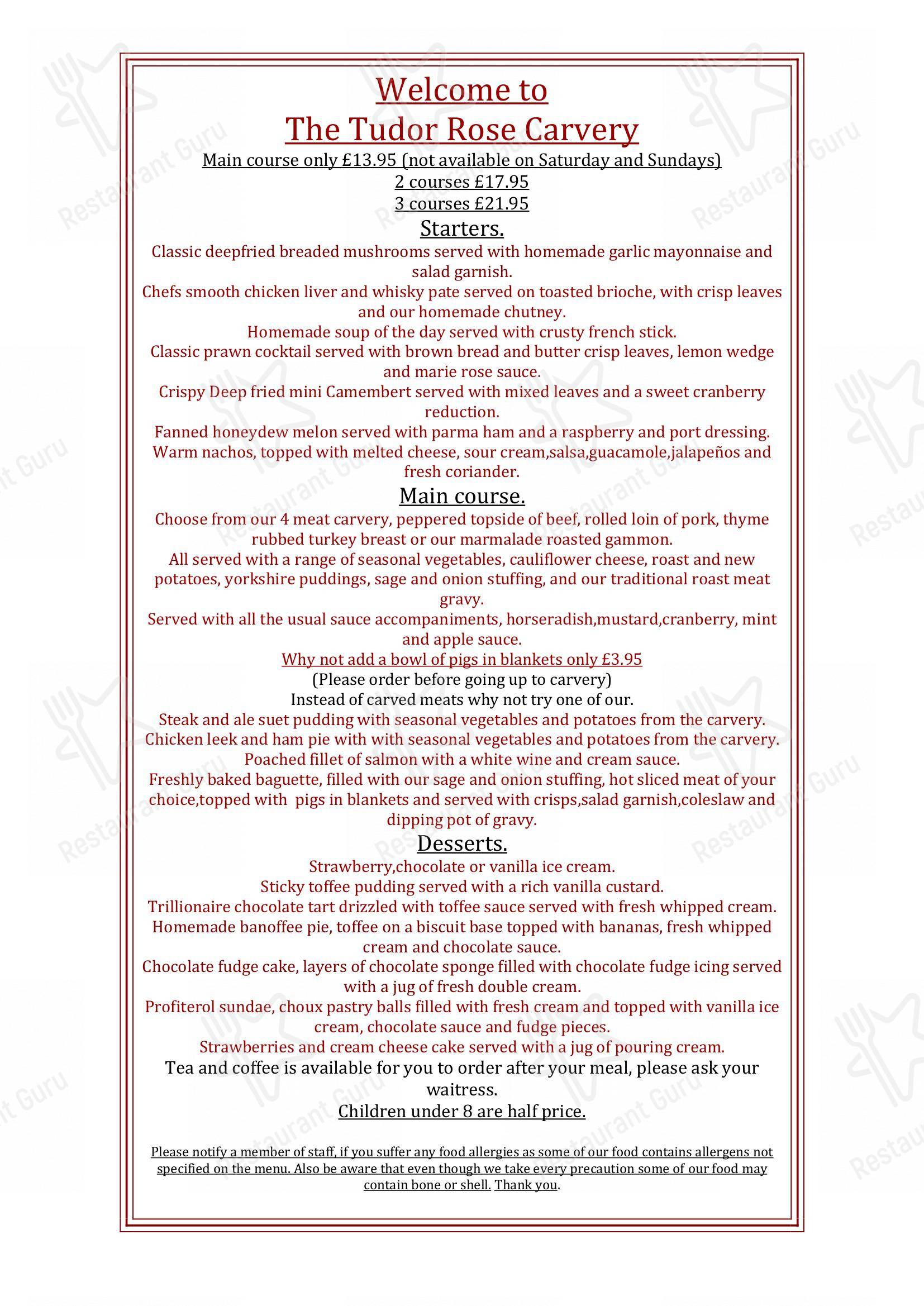 Menu at Tudor Rose pub & bar, Sittingbourne