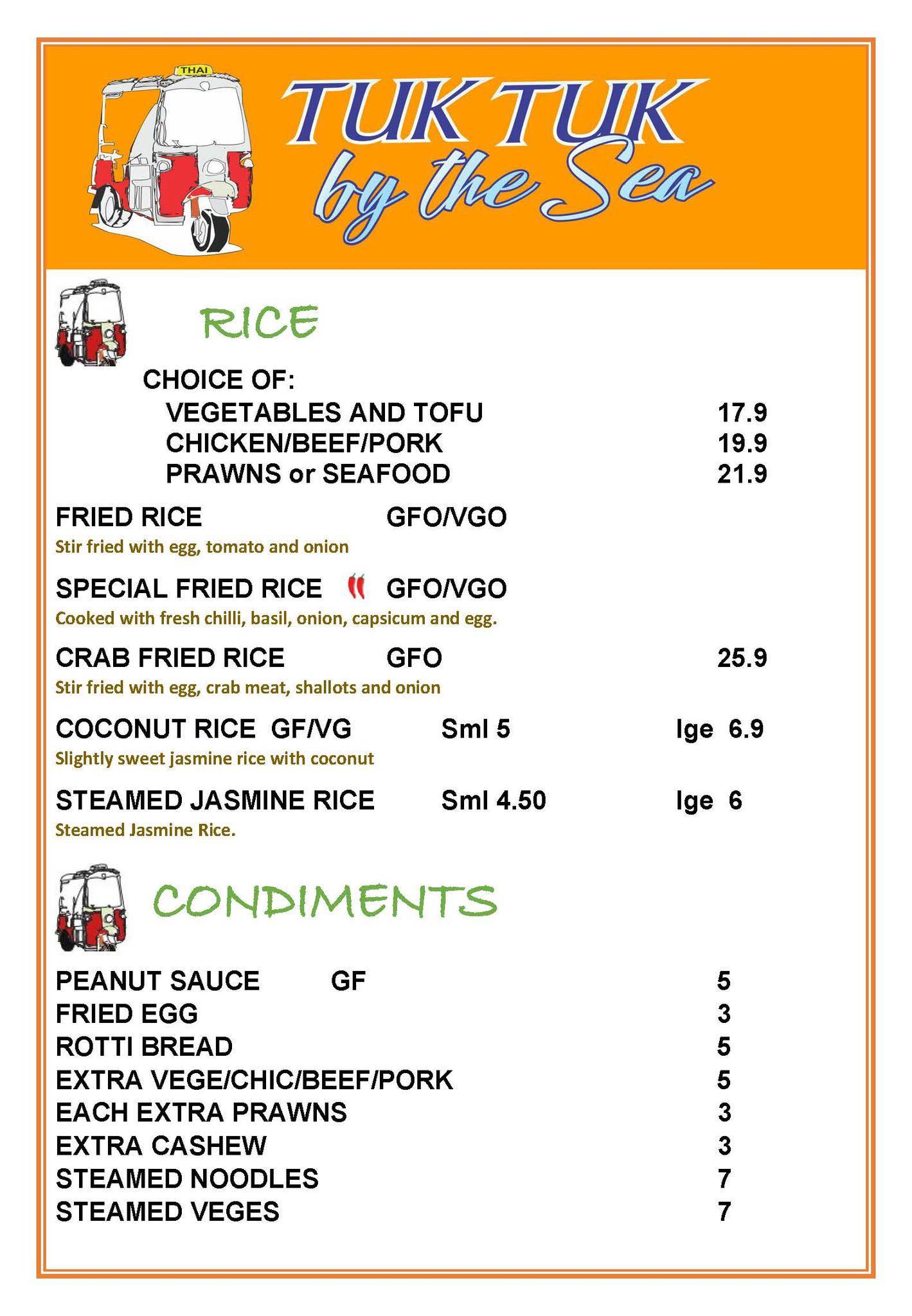 Menu at Tuk Tuk By The Sea restaurant, Trinity Beach