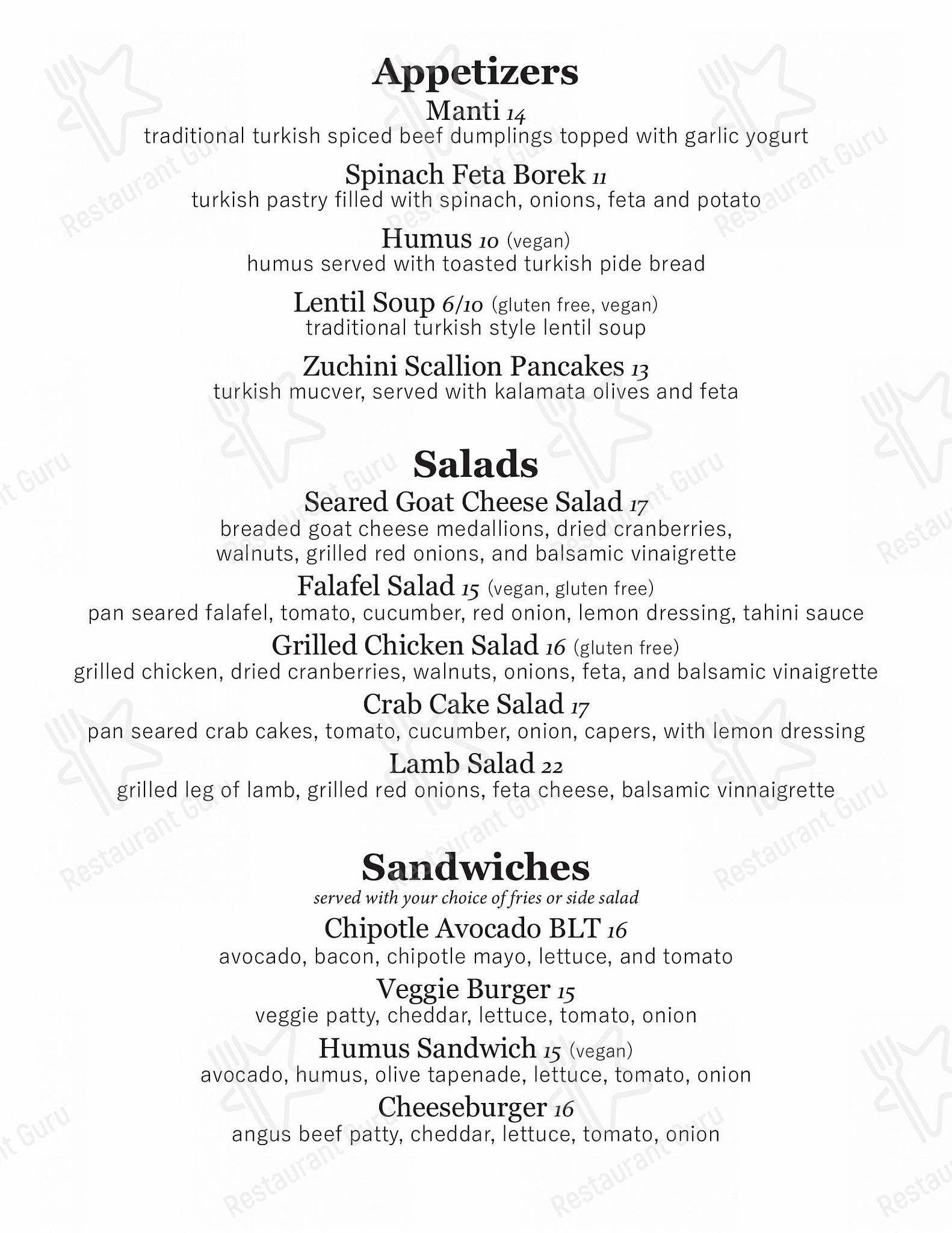 Menu at Tulip Bar and Restaurant, Brattleboro