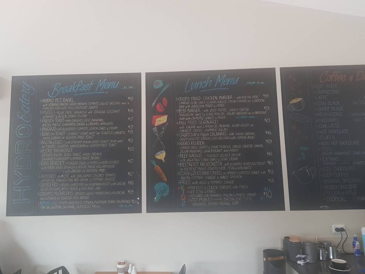 Menu at Hydro Eatery cafe, Turangi