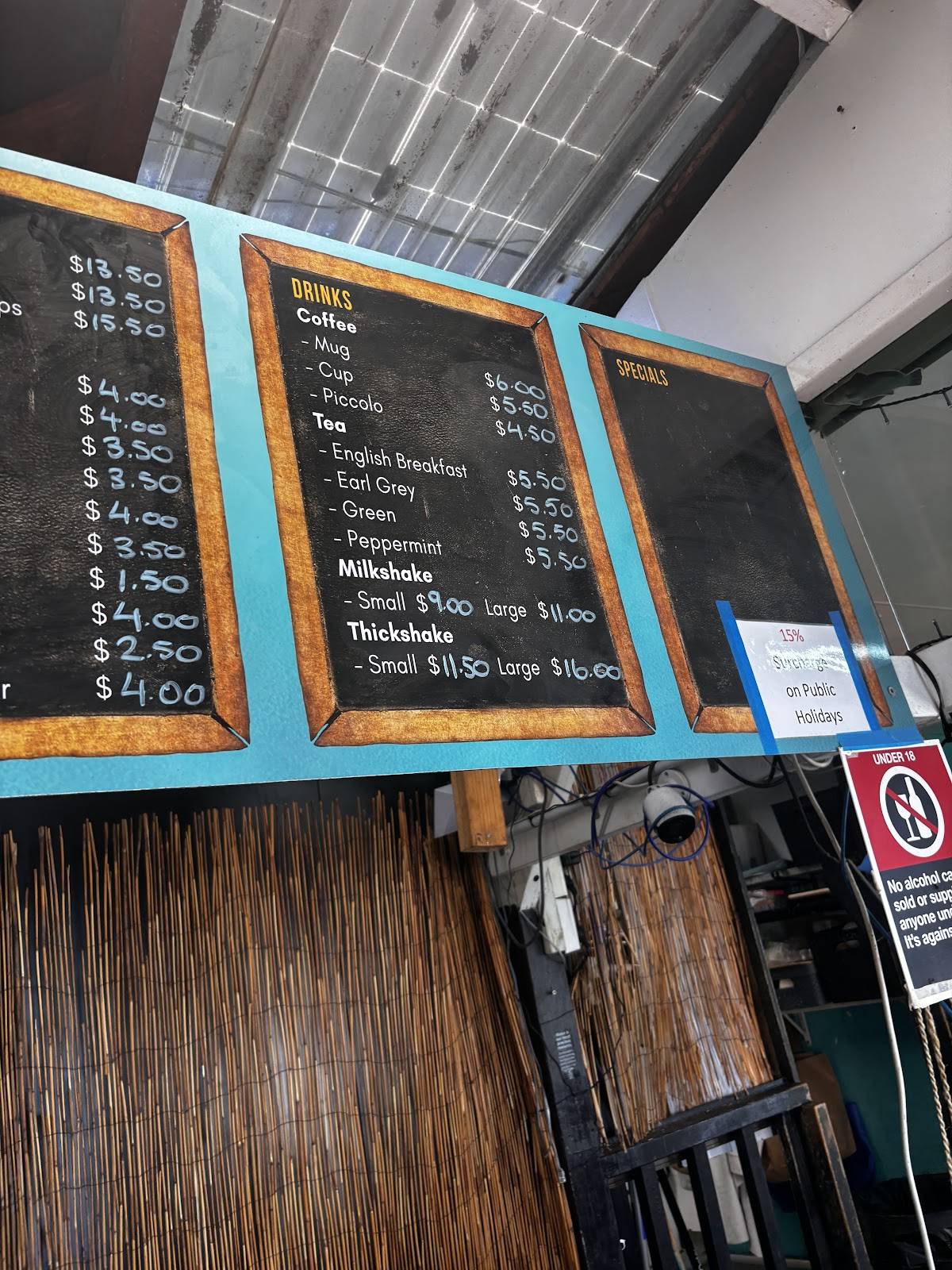 Menu at Tuross Boatshed & Cafe, Tuross Head, 93 Trafalgar Rd
