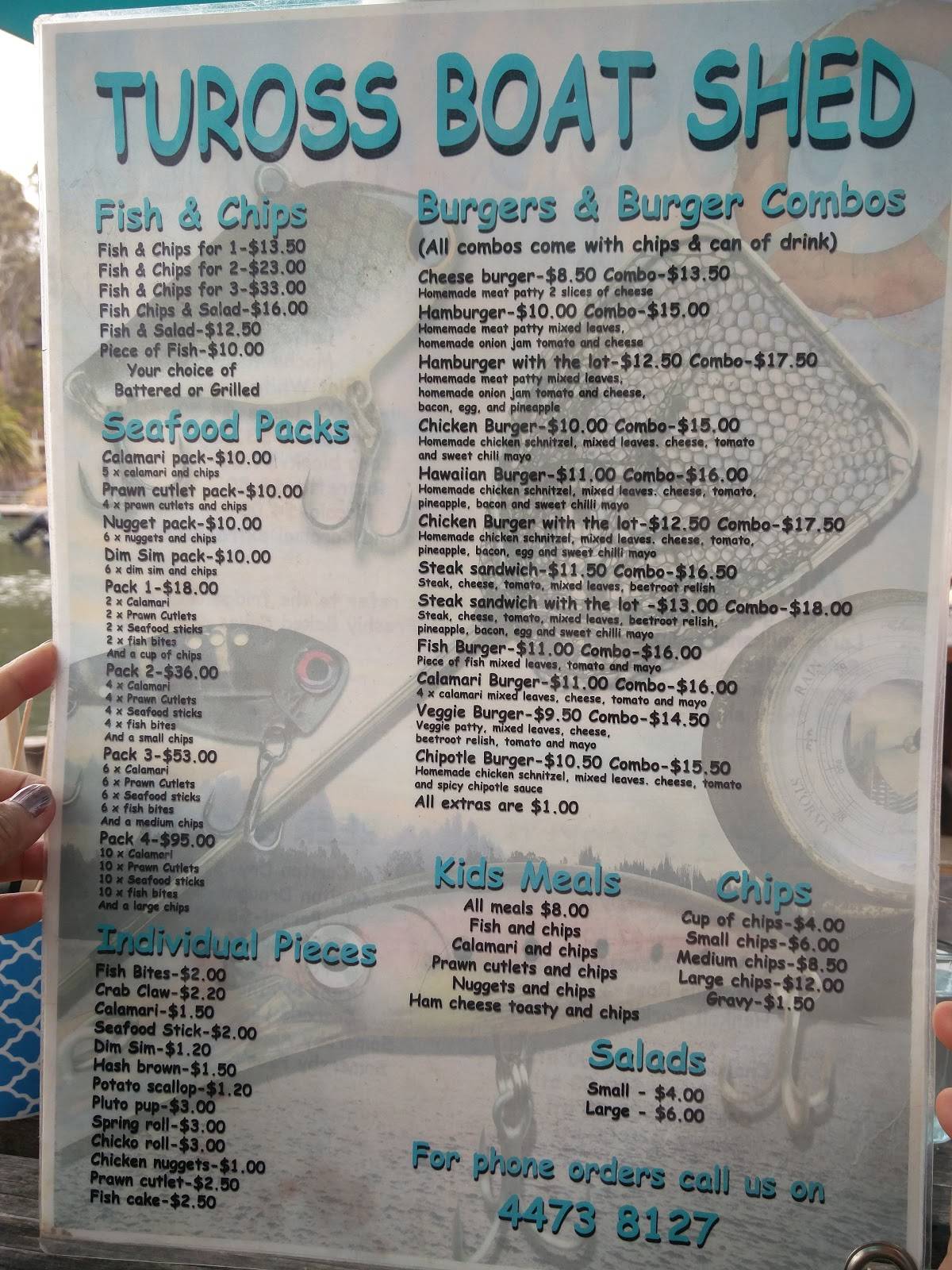 Menu at Tuross Boatshed & Cafe, Tuross Head, 93 Trafalgar Rd