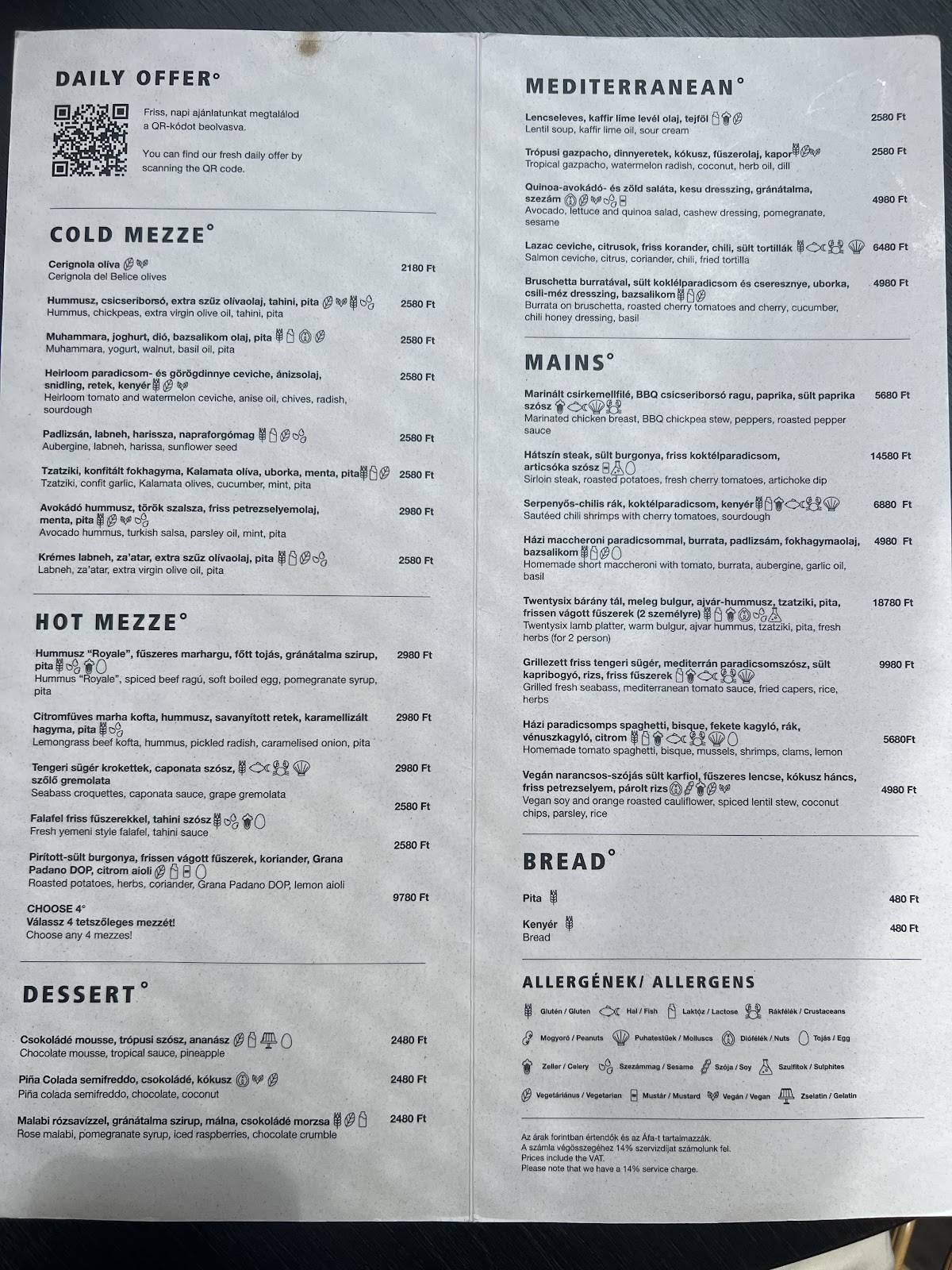Menu at Twentysix Budapest Restaurant, Budapest