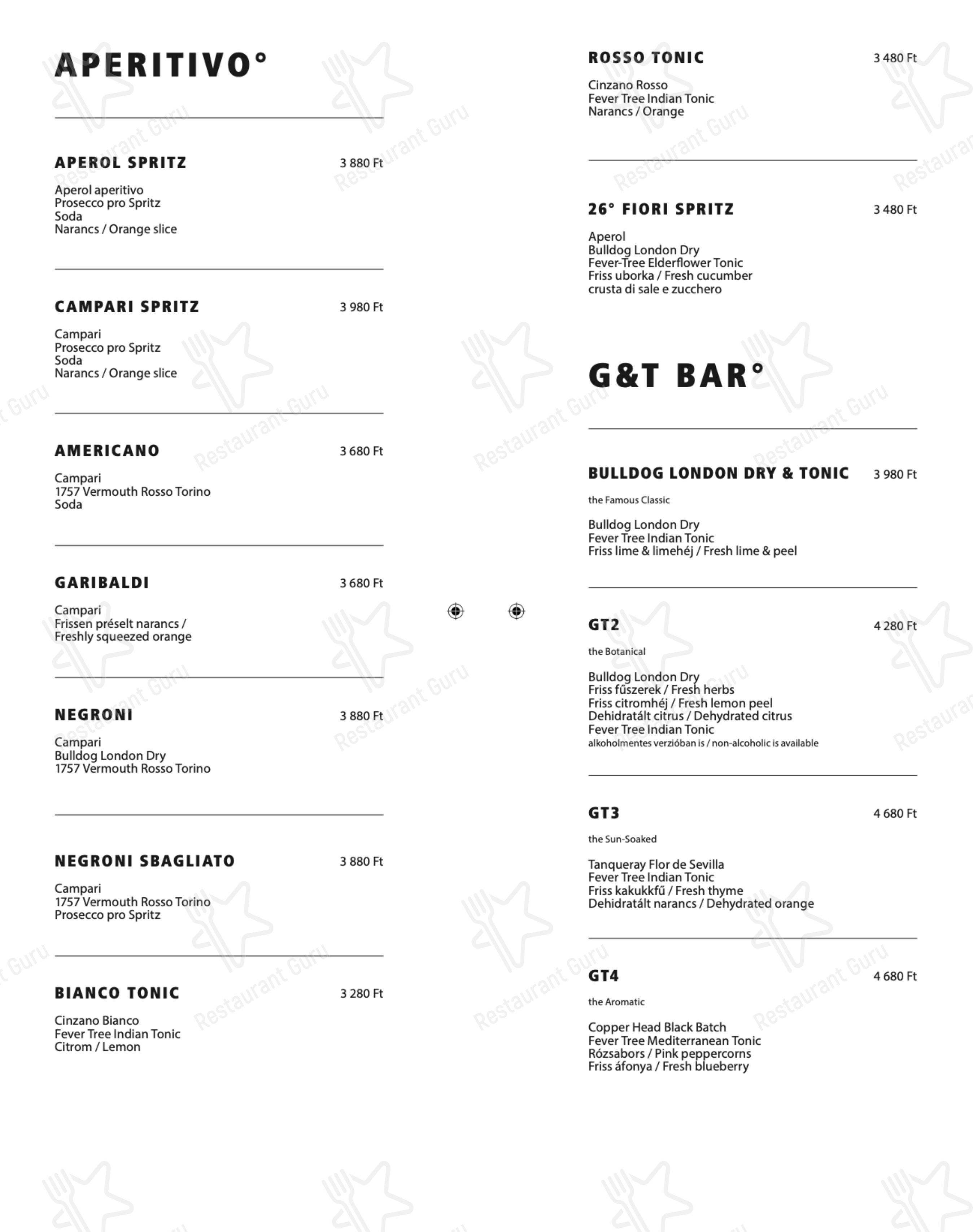 Menu at Twentysix Budapest Restaurant, Budapest