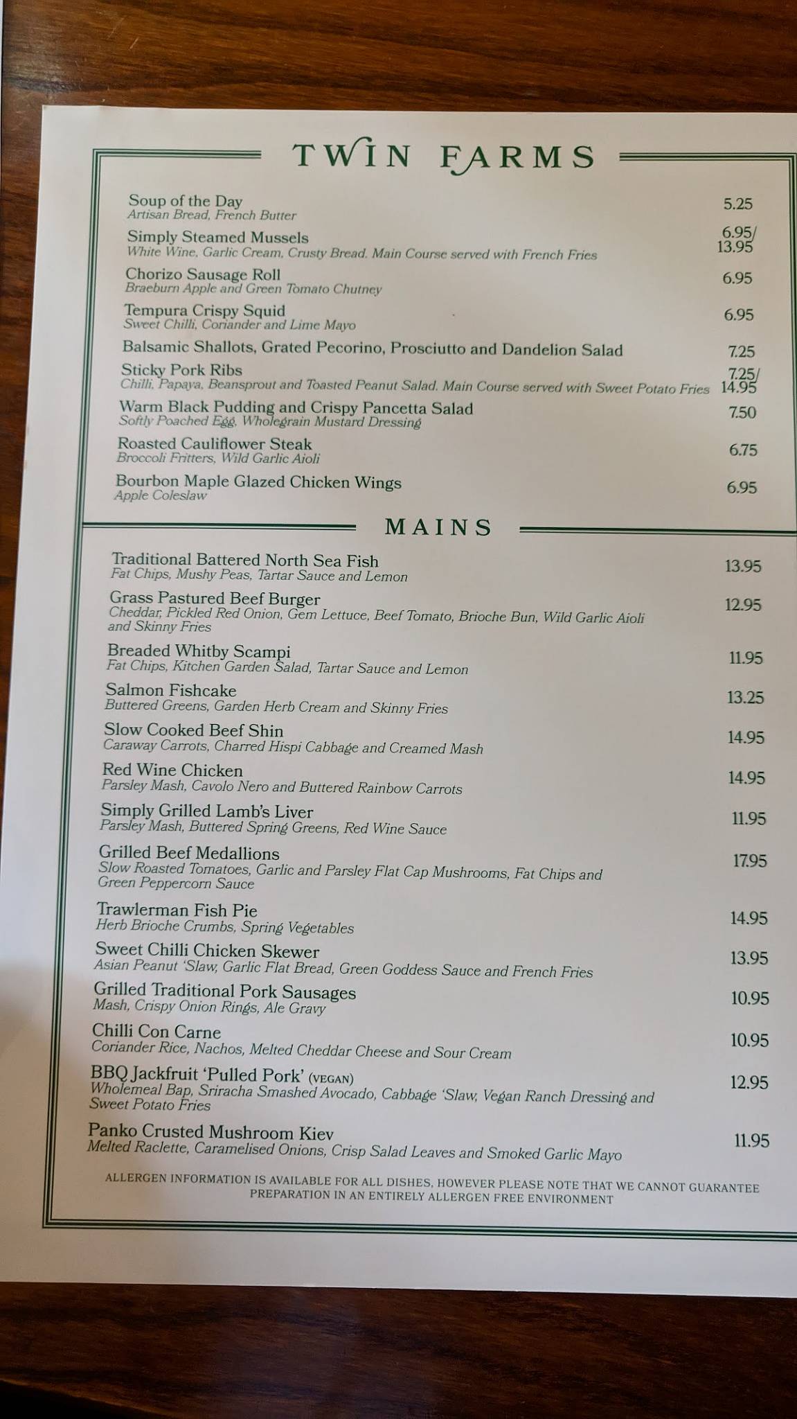 Menu at Twin Farms pub & bar, Newcastle upon Tyne, Twin Farms