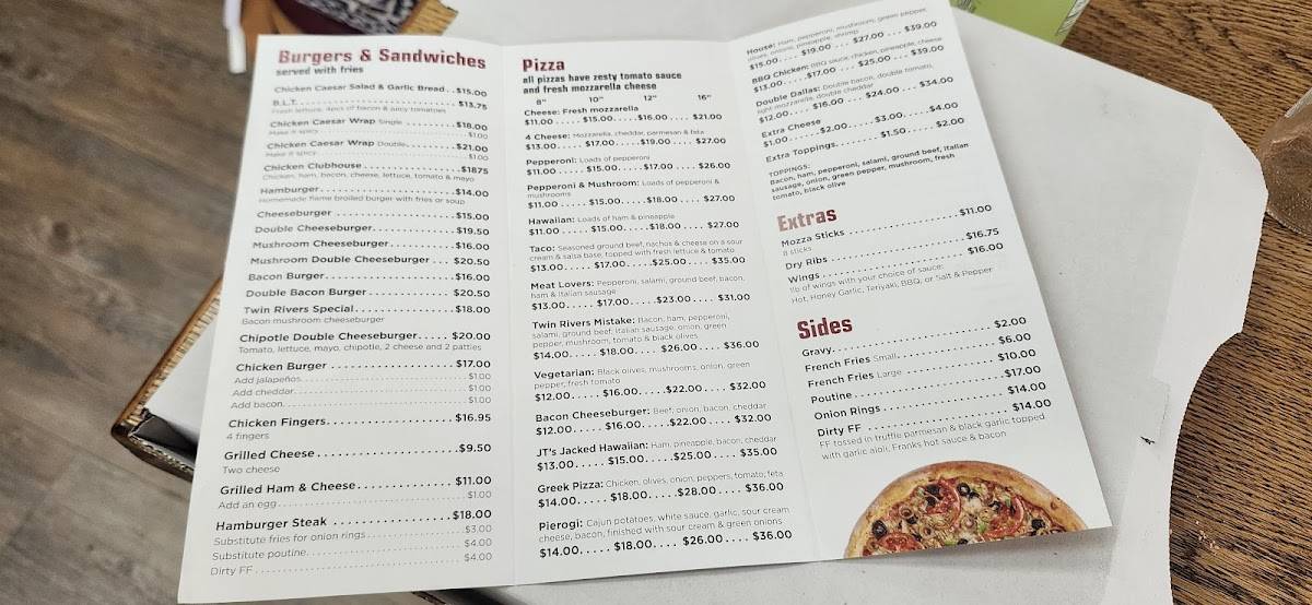 Menu at Twin Rivers Pizza restaurant, Kamloops