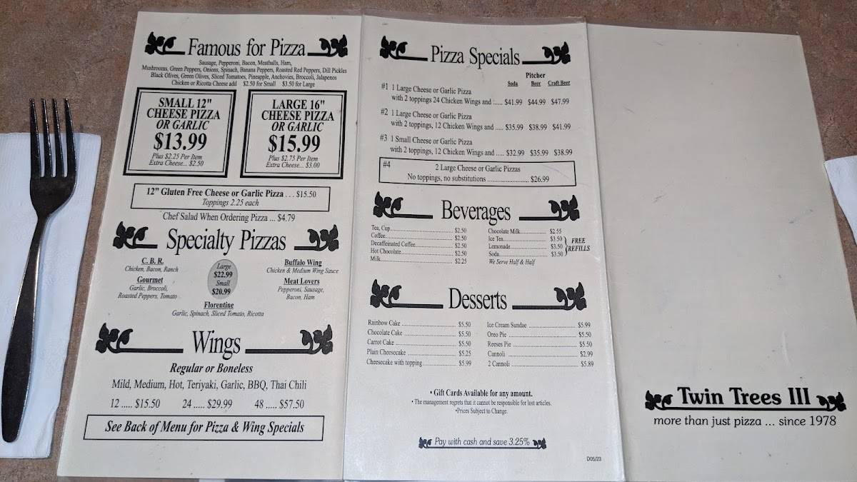 Menu at Twin Trees III pizzeria, North Syracuse, 310 N Main St
