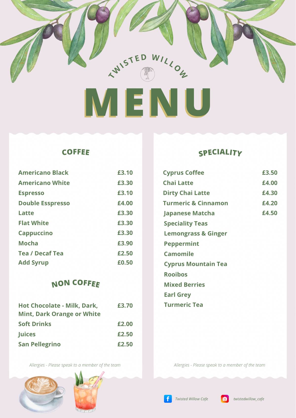 Menu at Twisted Willow cafe, Wigton