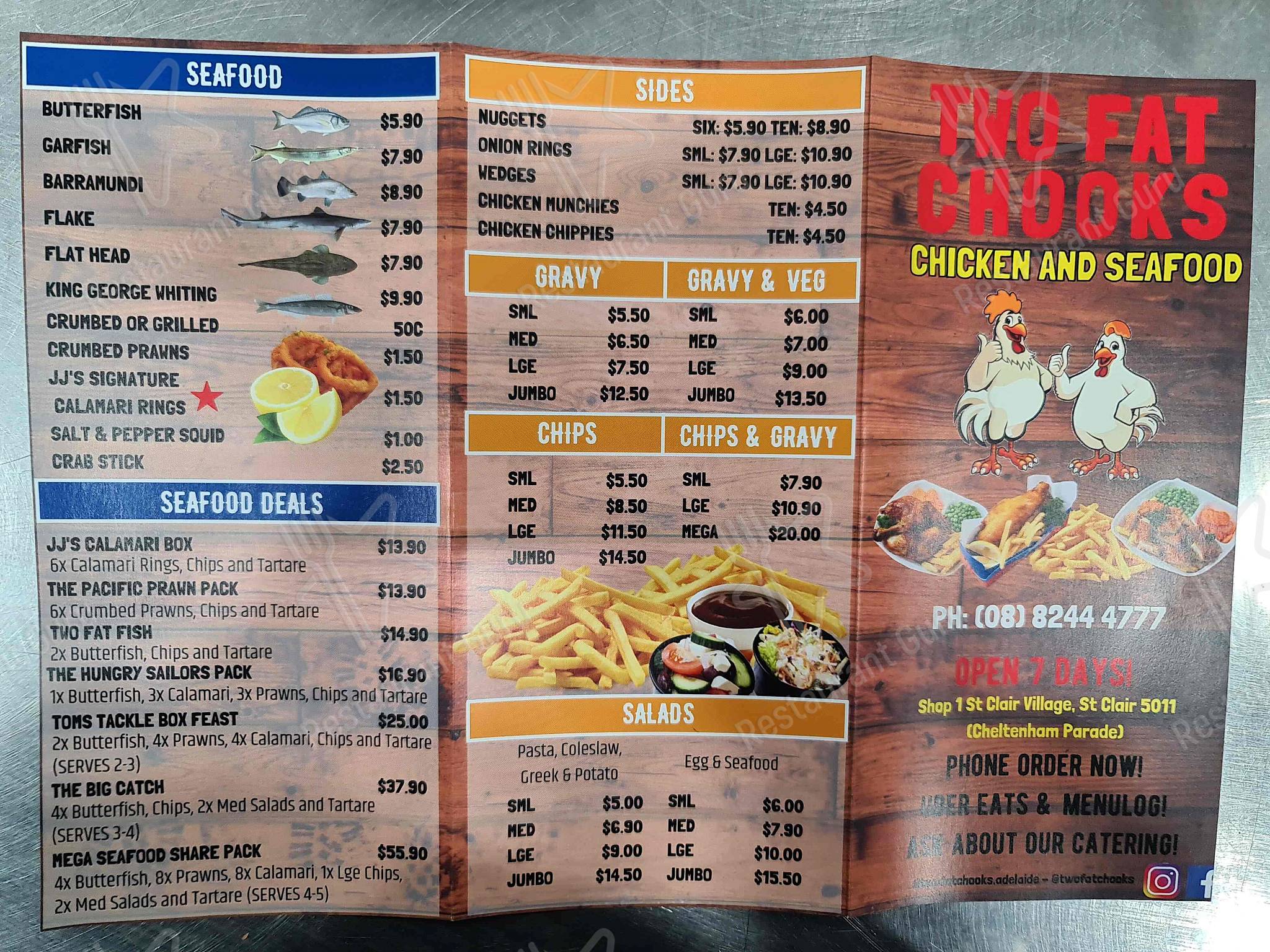 Menu at Two Fat Chooks fast food, Port Adelaide