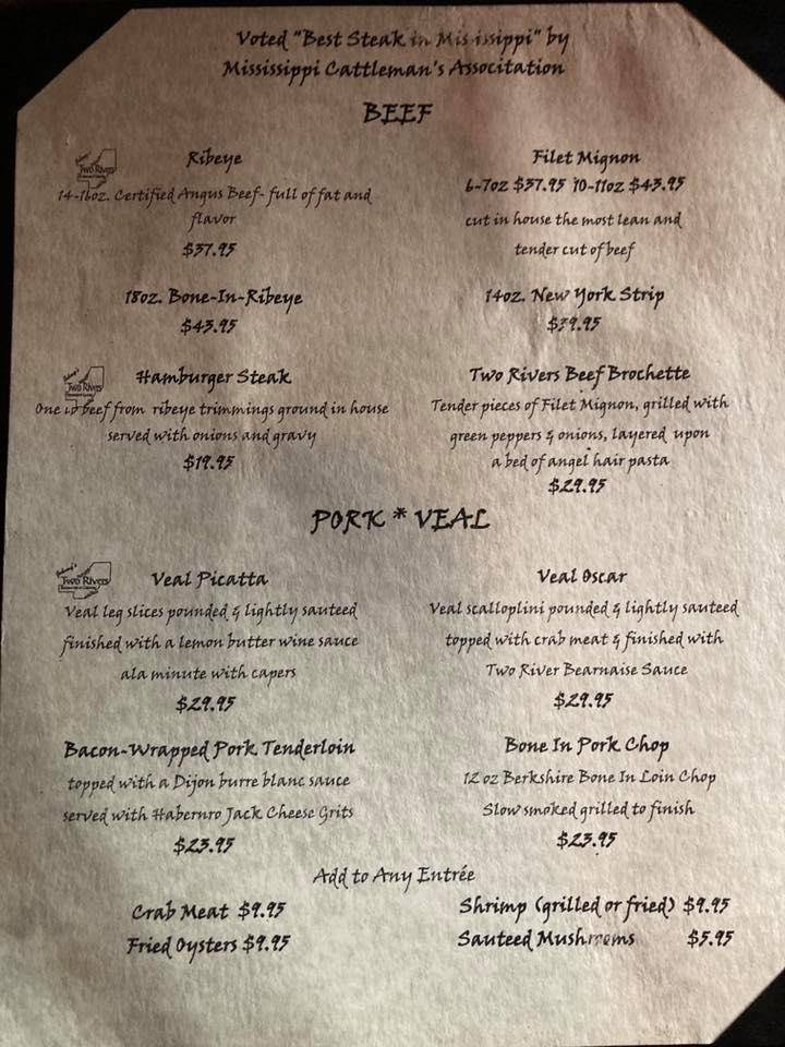 Menu at Two Rivers Restaurant, Canton