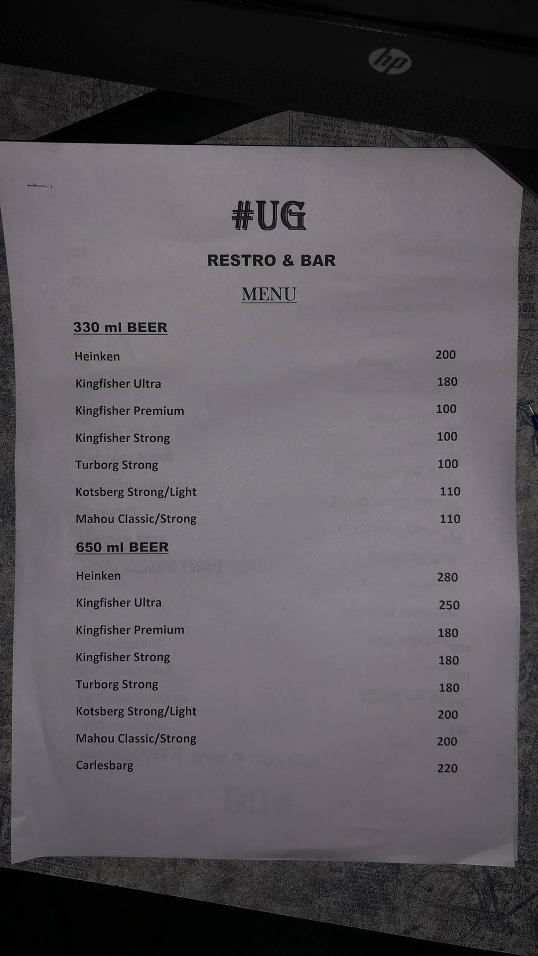 Menu at #UG RESTRO BAR, Jaipur