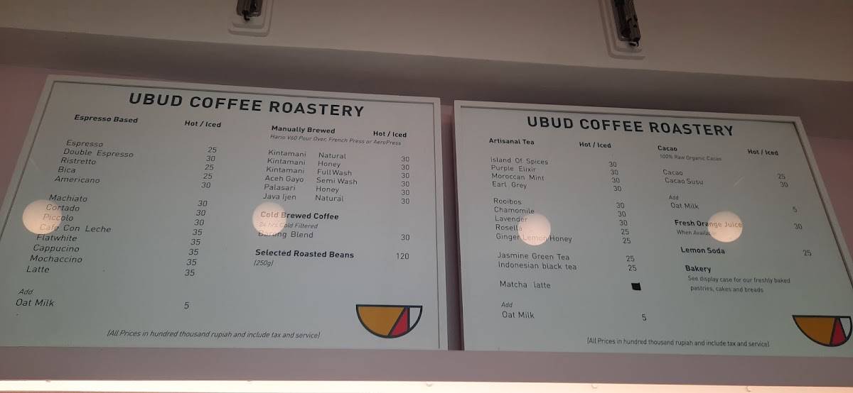 Menu at Ubud Coffee Roastery - Sayan cafe, Indonesia