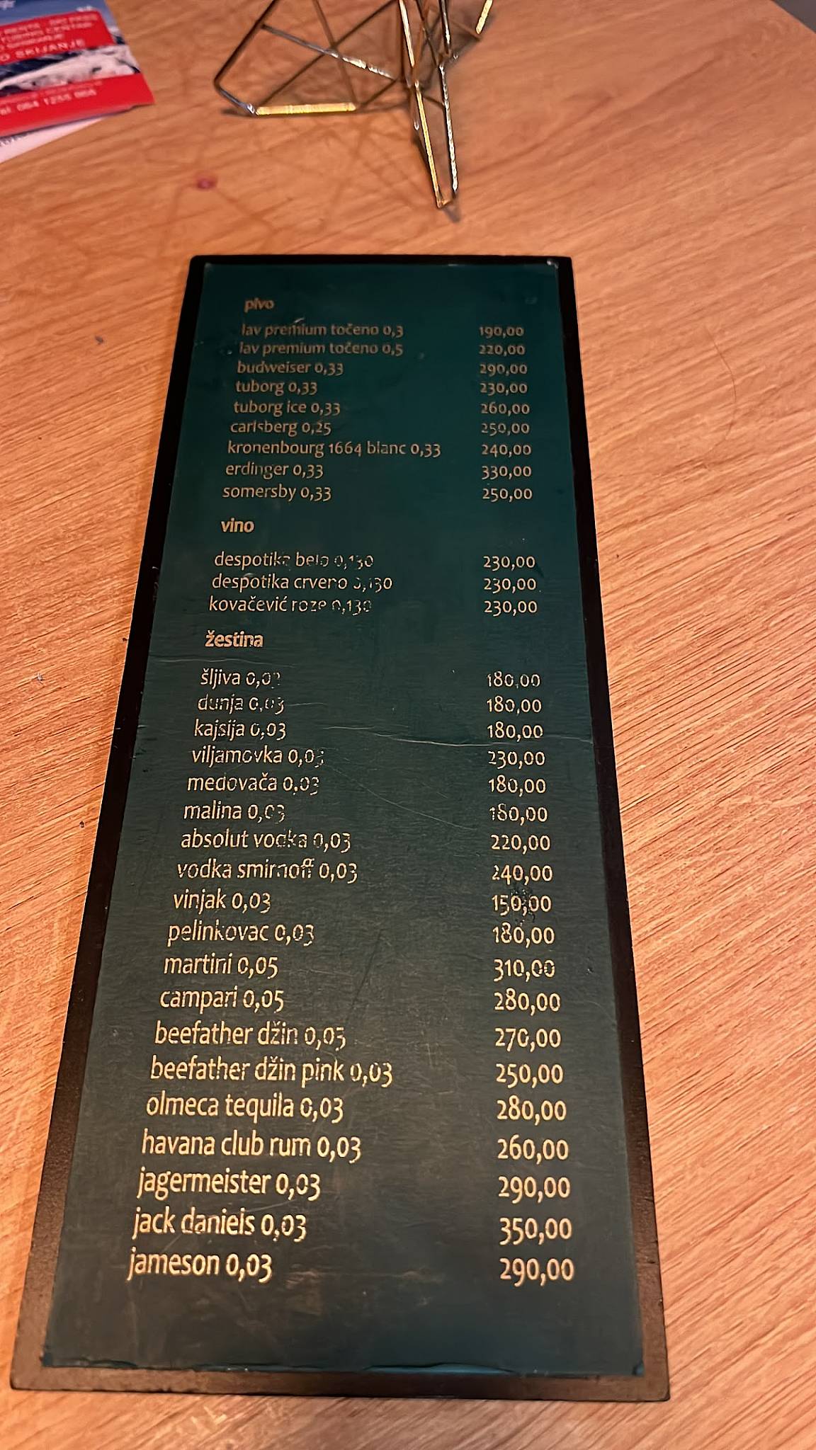 Menu at Uhuru Caffe cafe, Zlatibor