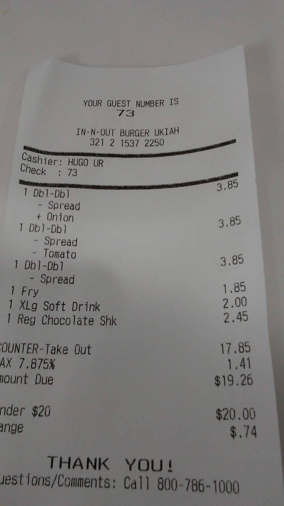 Menu at In-N-Out Burger fast food, Ukiah