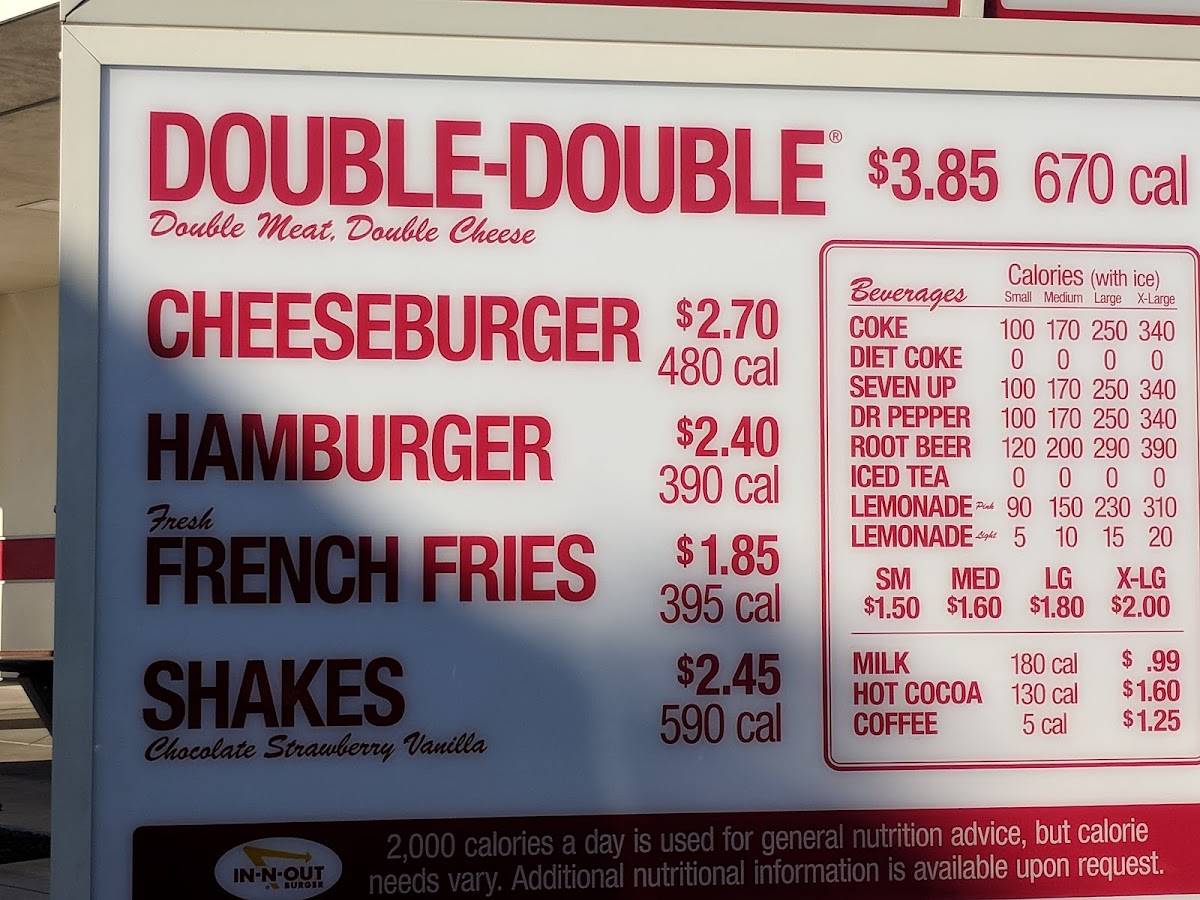 Menu at In-N-Out Burger fast food, Ukiah