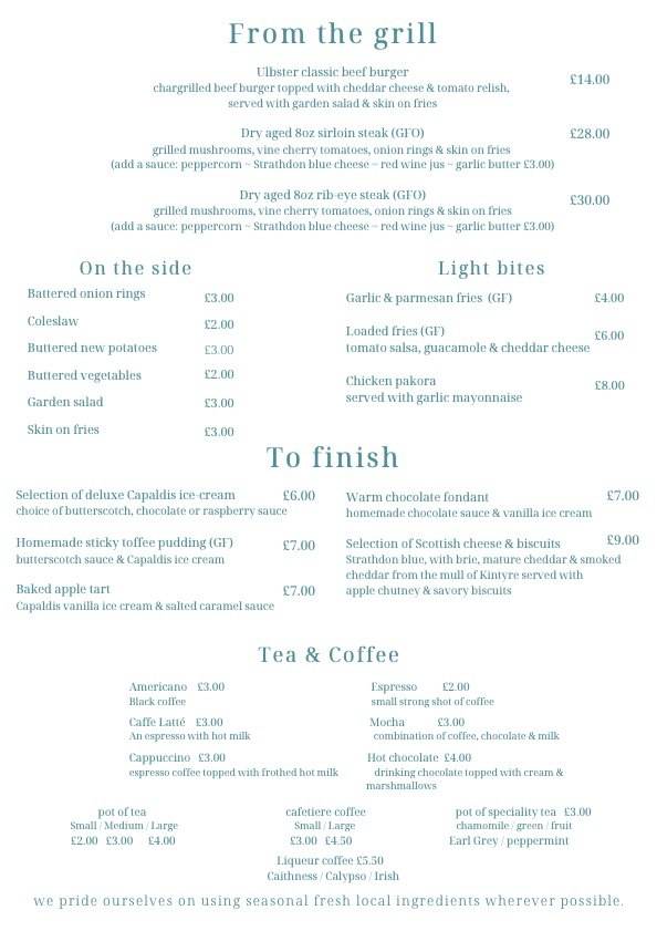 Menu at Ulbster Arms Hotel pub & bar, Halkirk