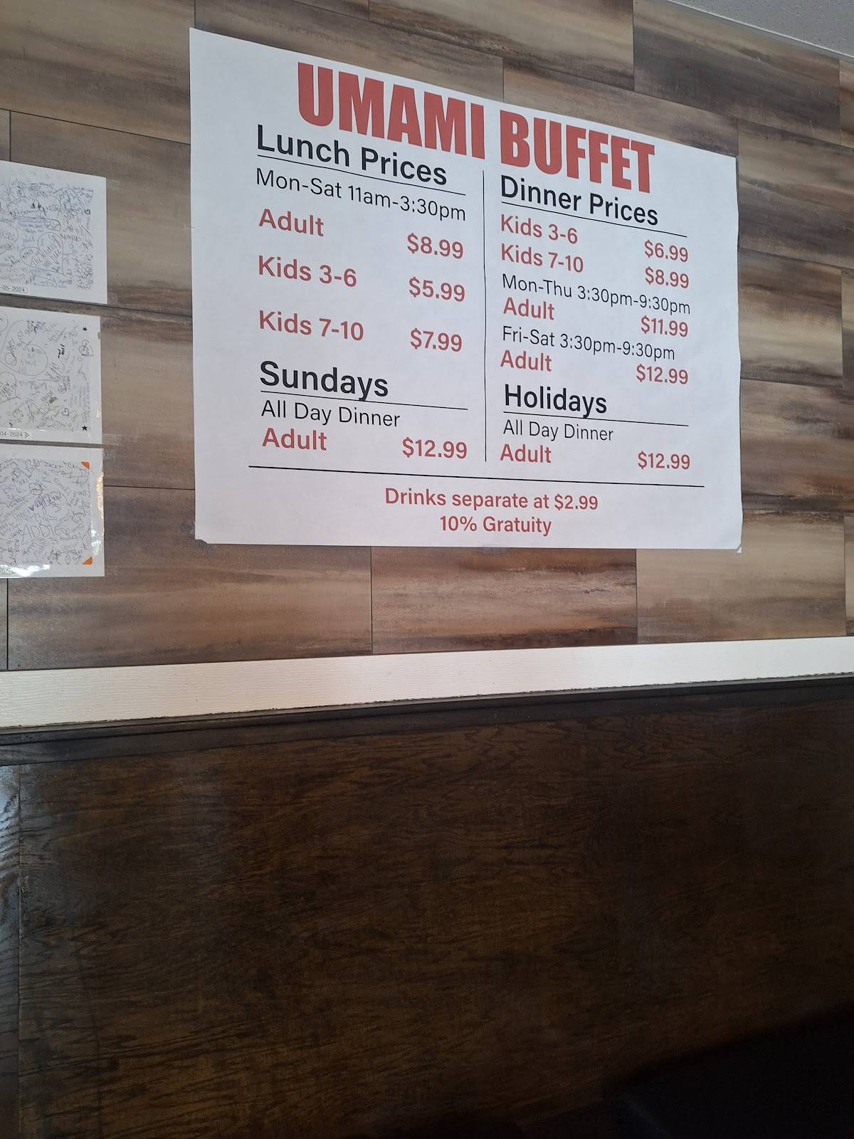 Menu at Umami Buffet restaurant, Louisville
