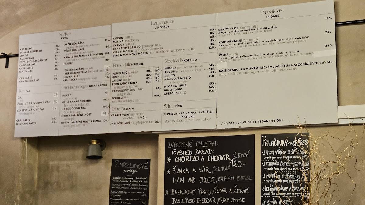 Menu at Umamy Cafe, Prague