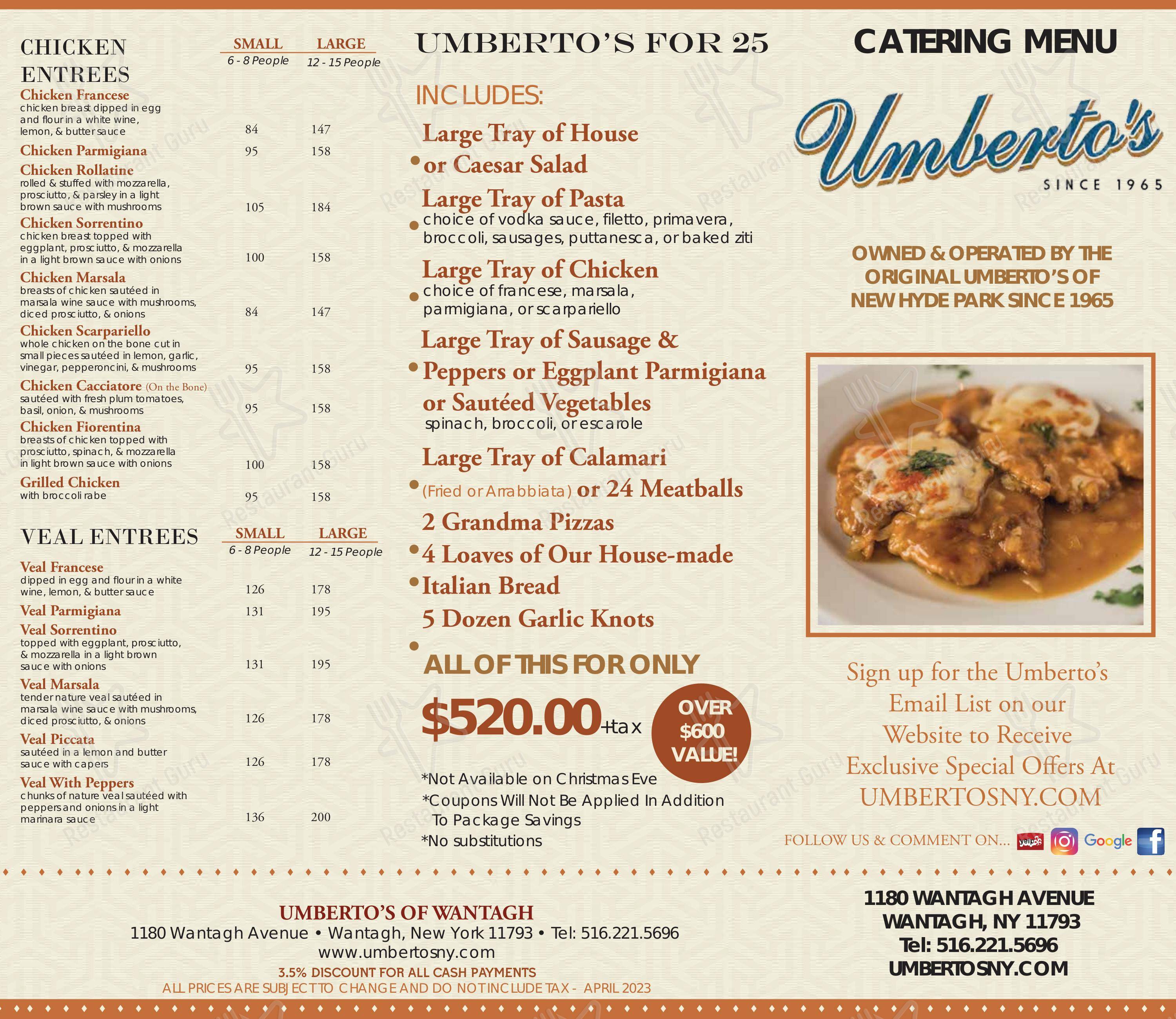 Menu at Umberto's Restaurant & Pizzeria, Wantagh