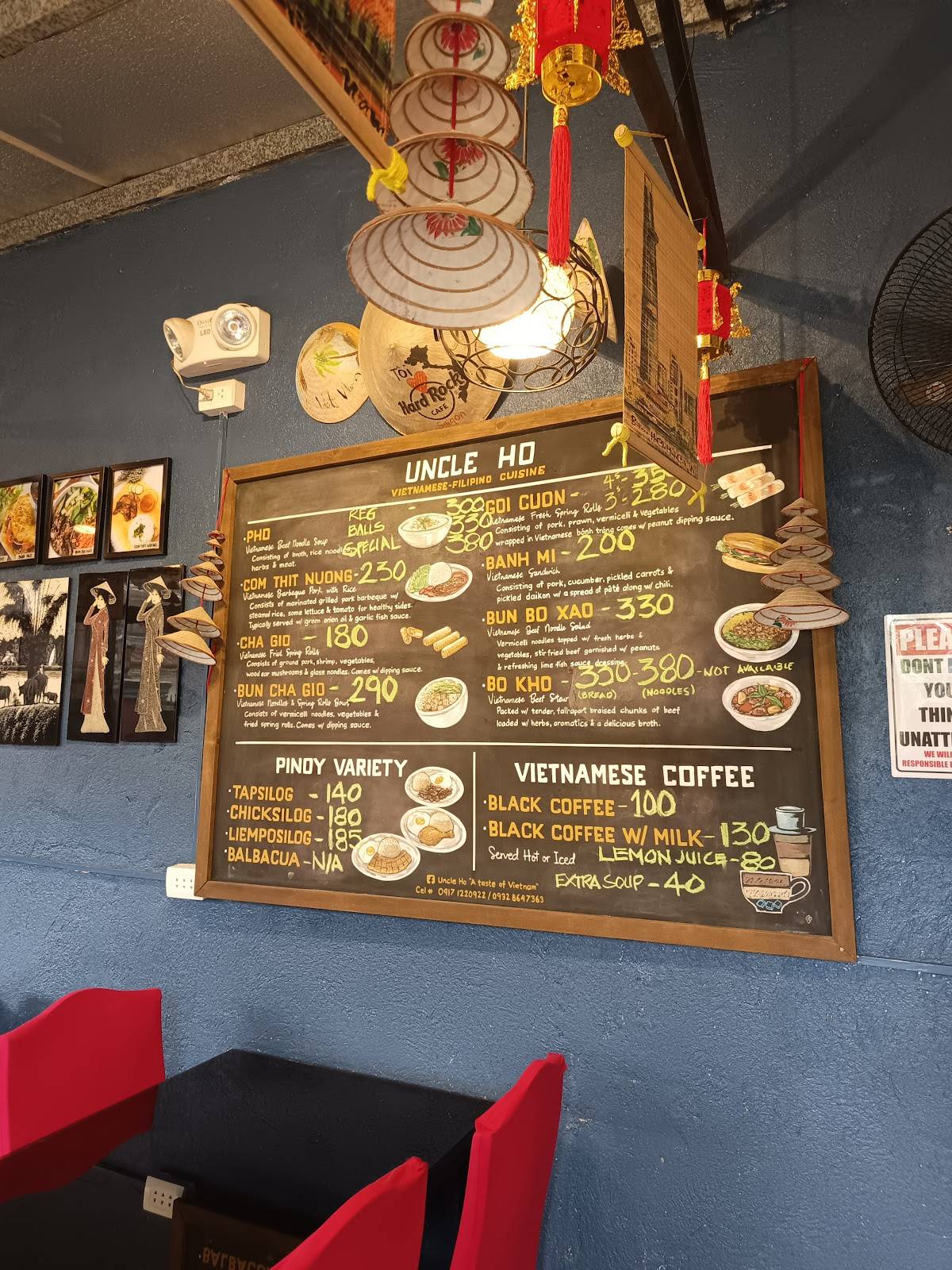 Menu at Uncle Ho Vietnamese and Filipino Cuisine restaurant, Silang