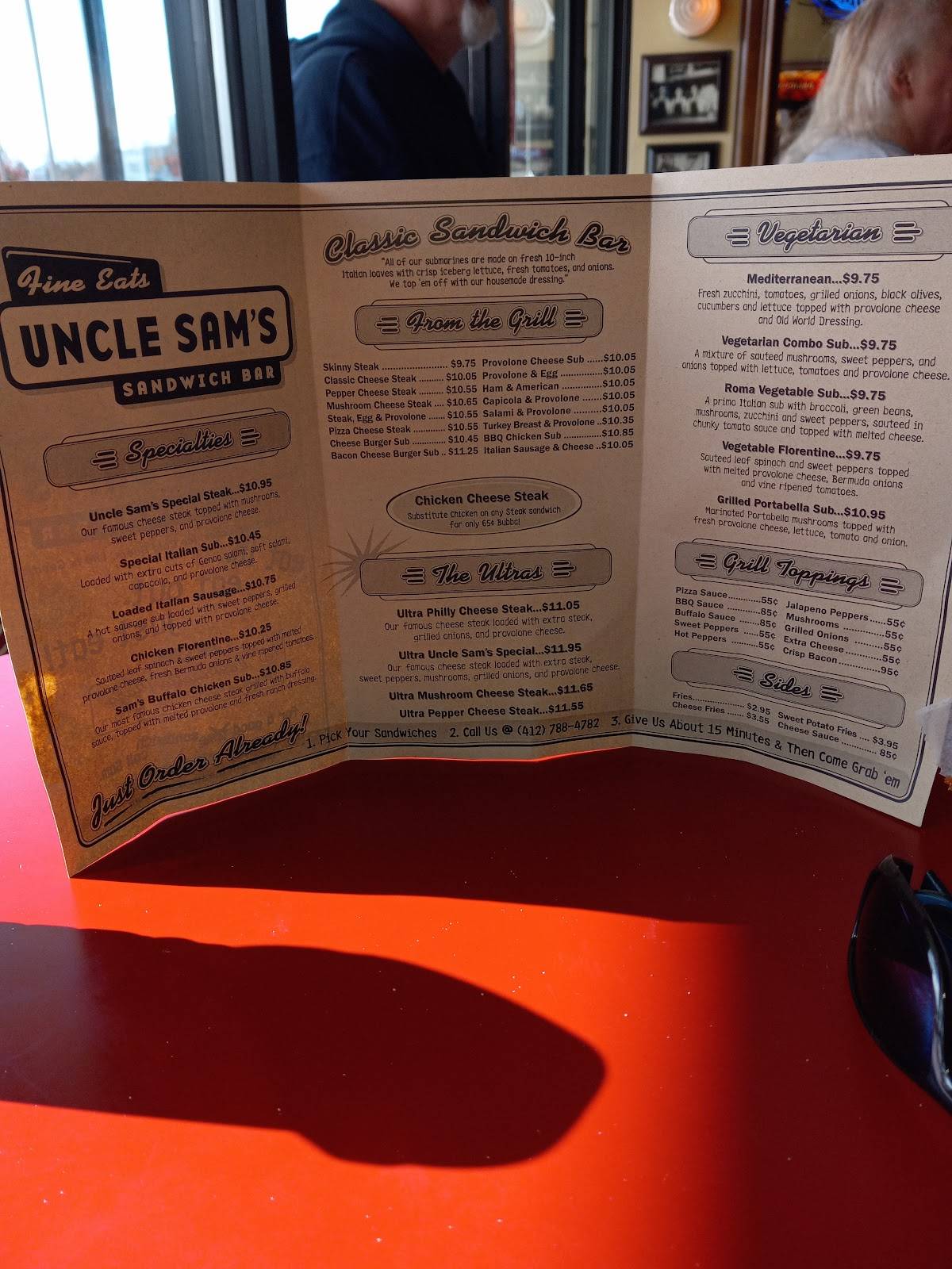 Menu at Uncle Sam's Sandwich Bar, Robinson Township