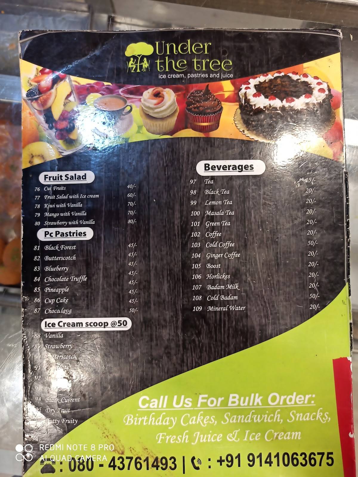 Menu at Under The Tree Cafe, Chennai
