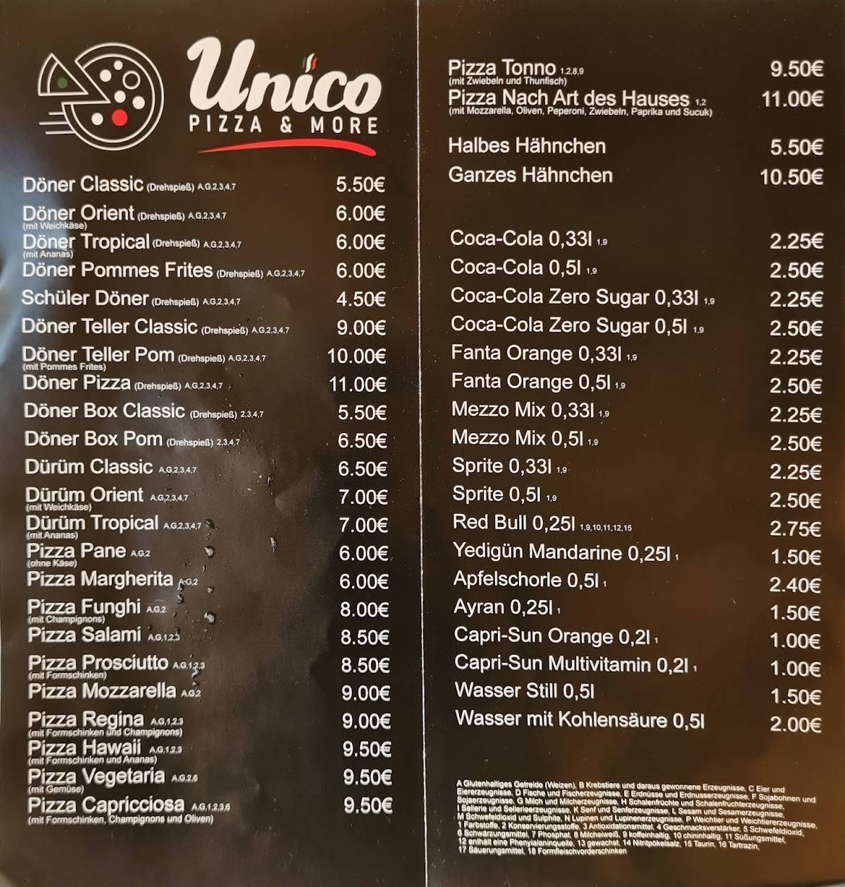 Speisekarte von Unico Pizza & more, Tuntenhausen