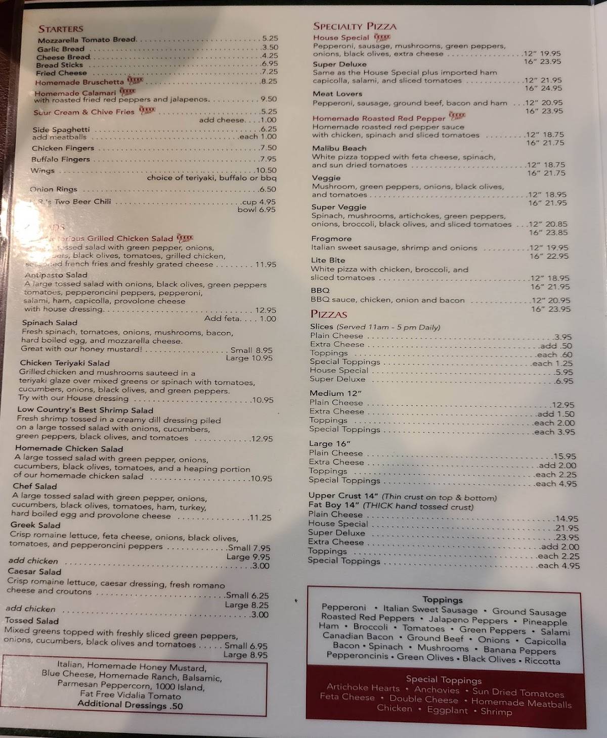 Menu at Upper Crust pizzeria, Hardeeville