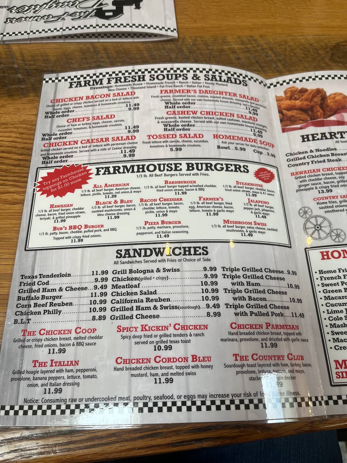 Menu at The Farmer's Daughter restaurant, Urbana