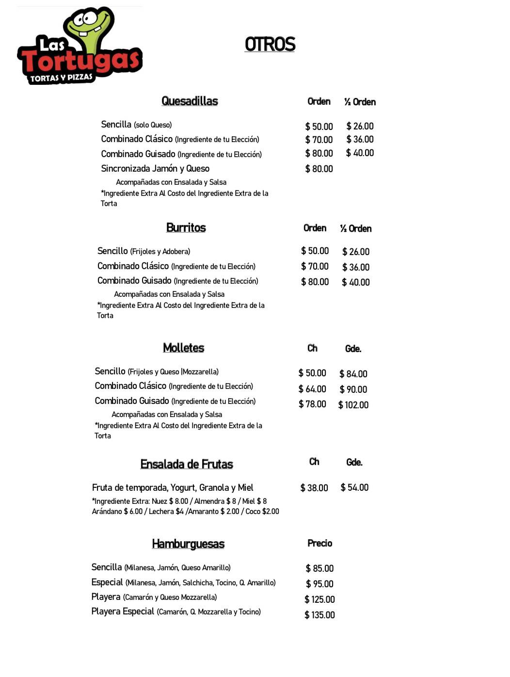 Menu at Las TORTUGAS Tortas y Jugos Uruapan restaurant, Uruapan