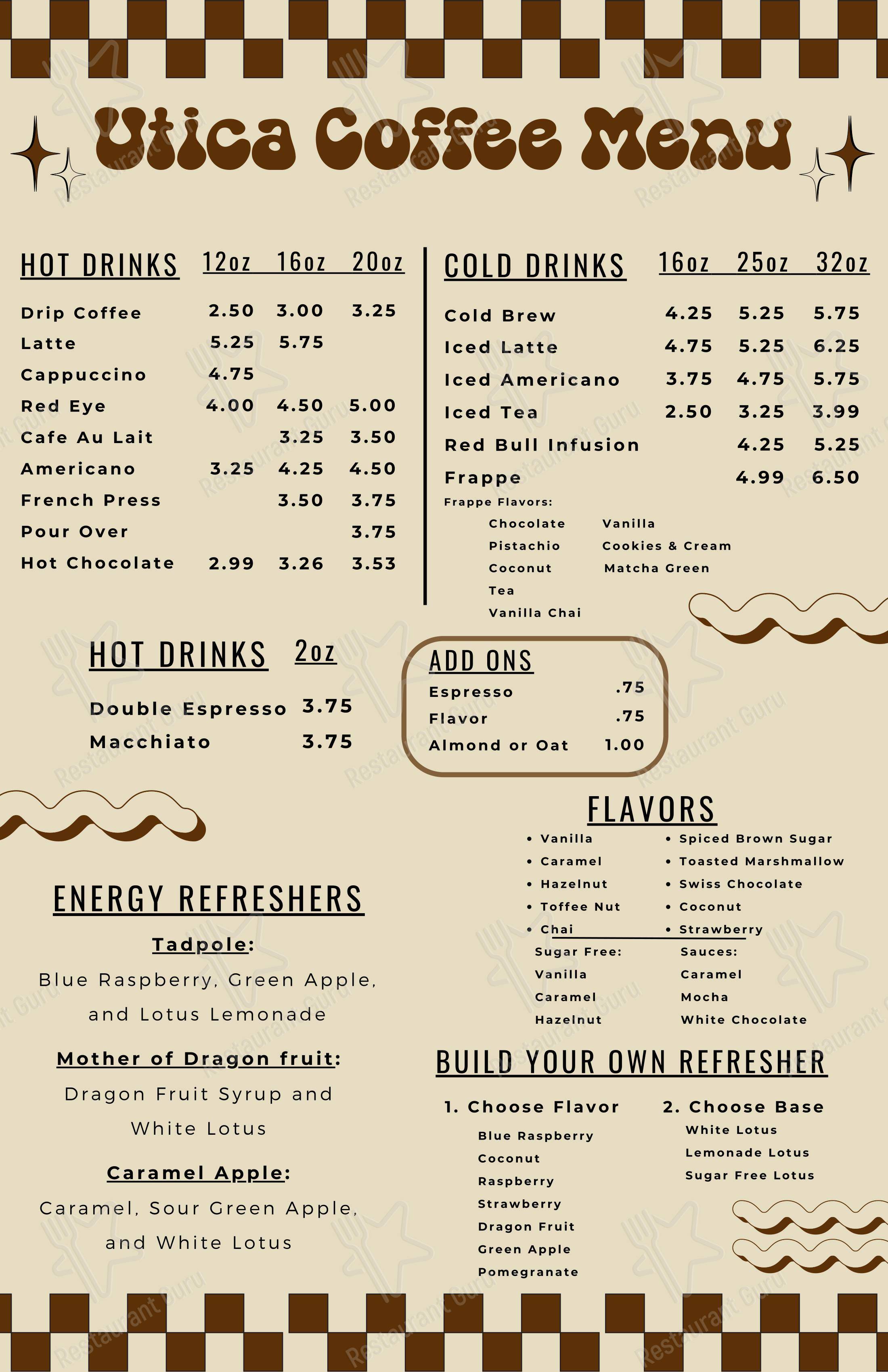 Menu at Utica Coffee Roasting Company cafe, Utica