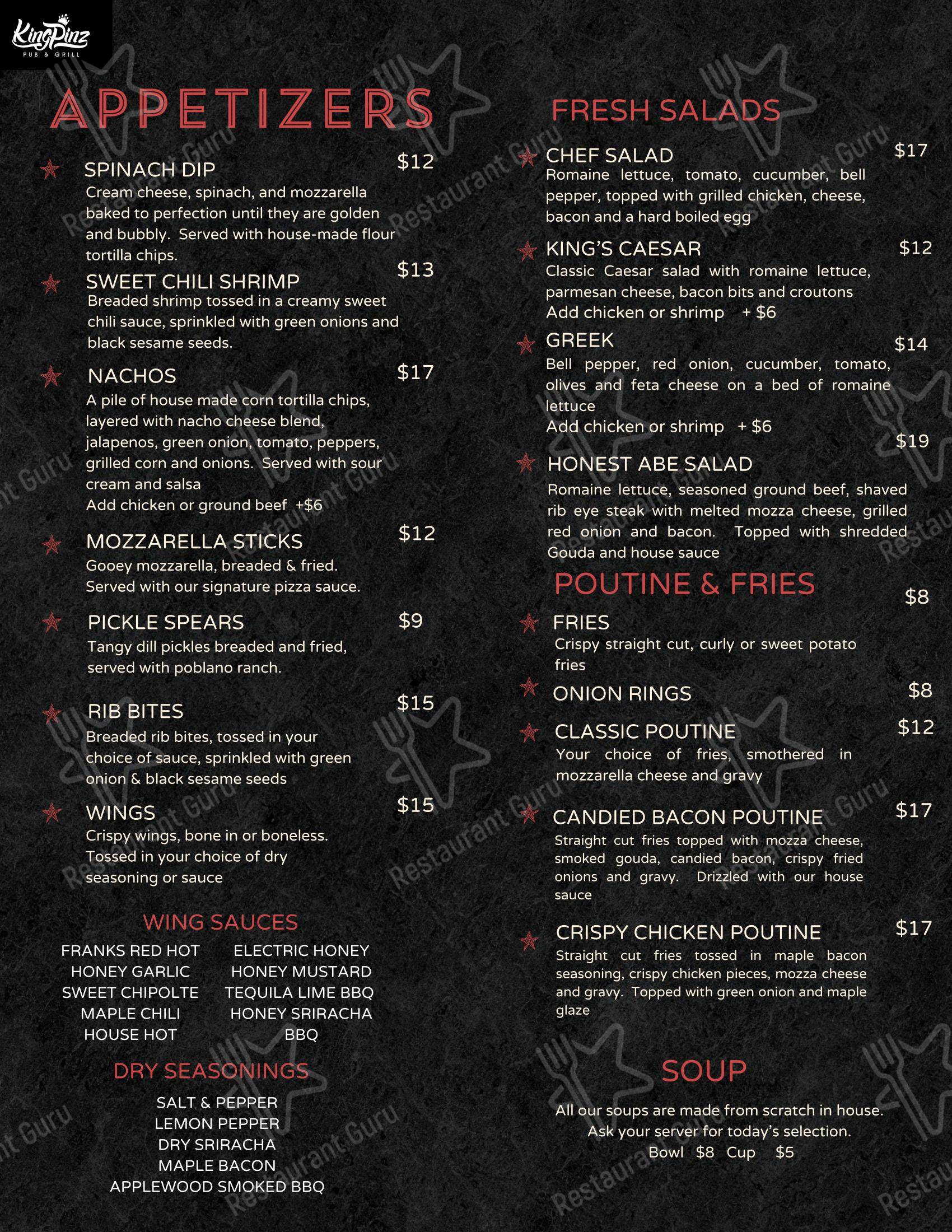 Menu at VB's Entertainment Center / King Pinz Pub & Grill, Winkler