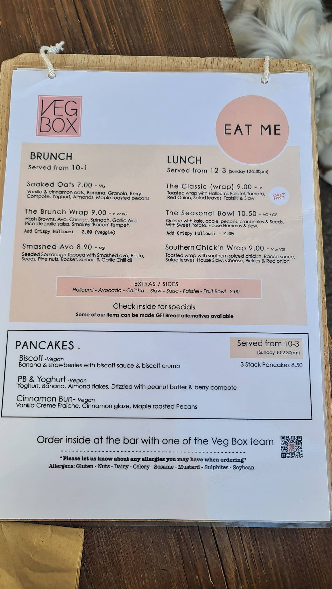 Menu at VEG BOX cafe, Exeter