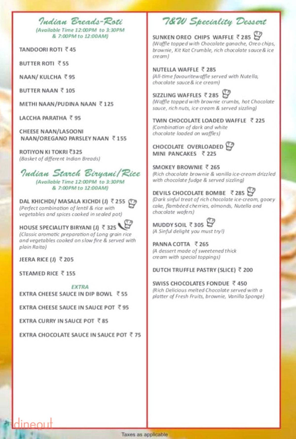 Menu at Thyme & Whisk, Vadodara
